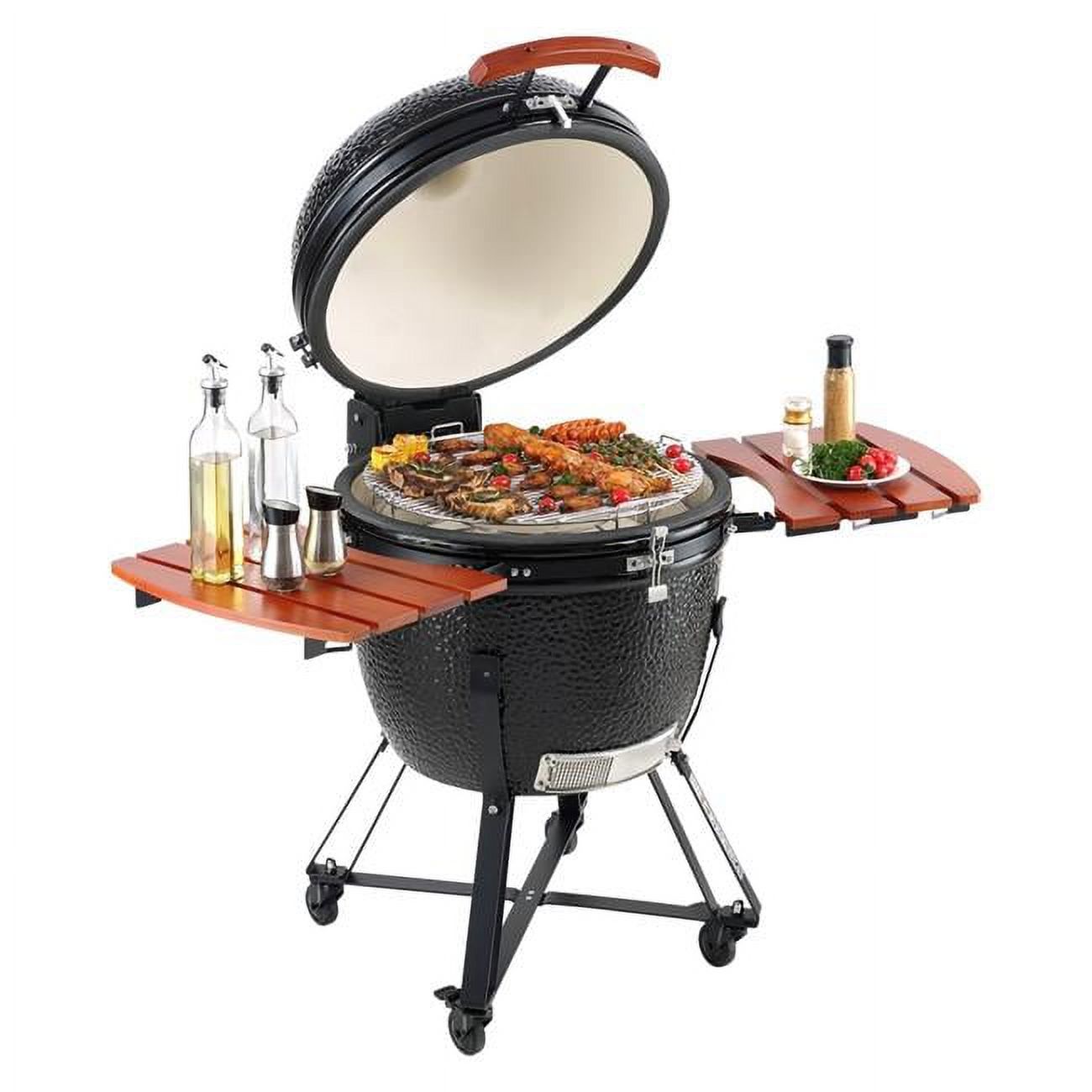 24 in. Ceramic Barbecue Grill Smoker Portable Round Outdoor Grill for ...