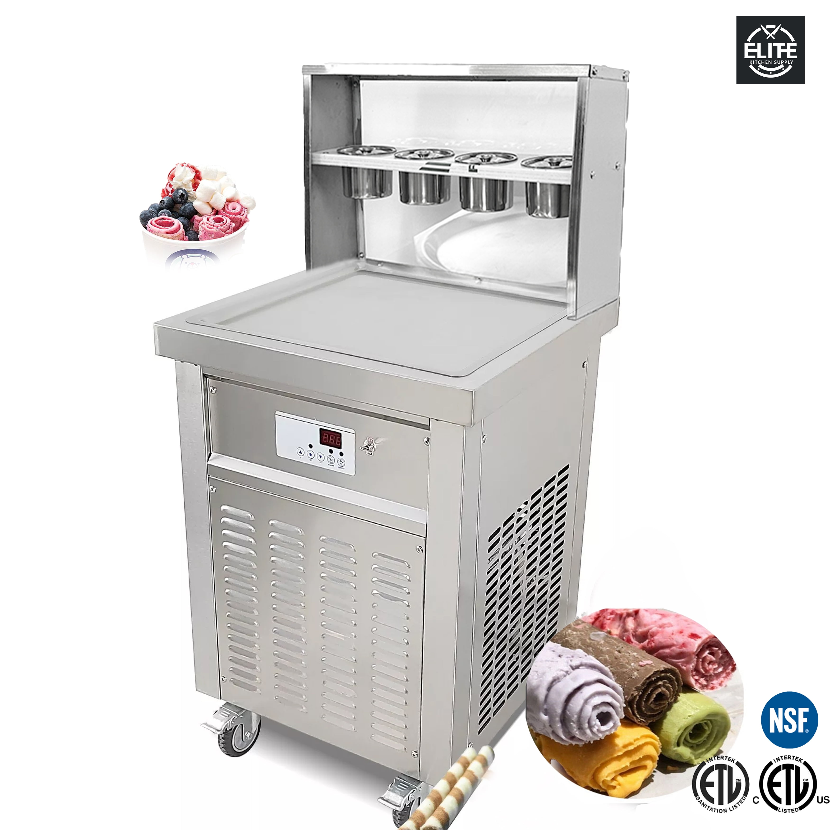24 in. Commercial Ice Cream Roll Machine, Single Ice Pan, Fried Ice ...