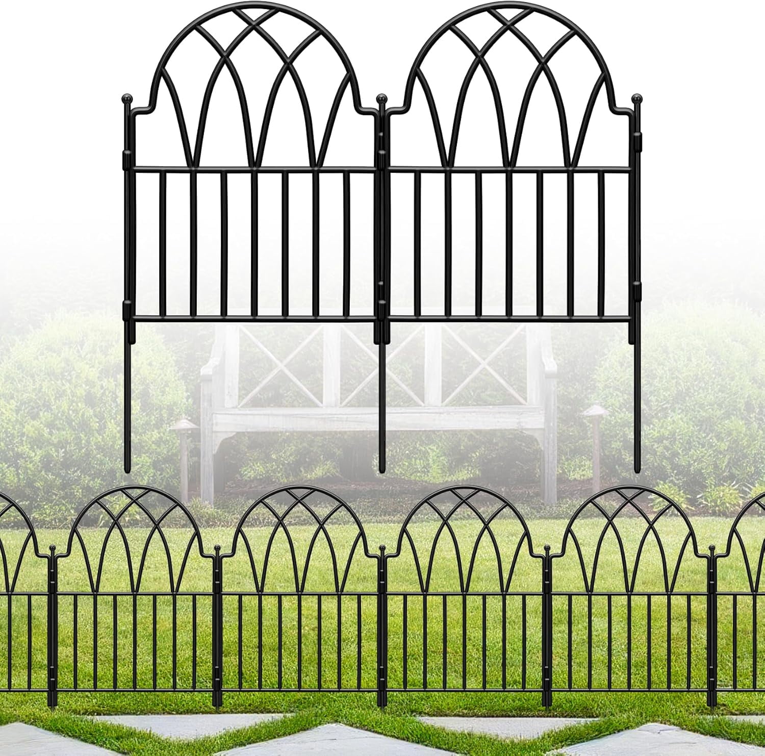 24 in(H) x 10.17ft(L) Arched Metal Fence Panel No Dig Fence, Ground ...