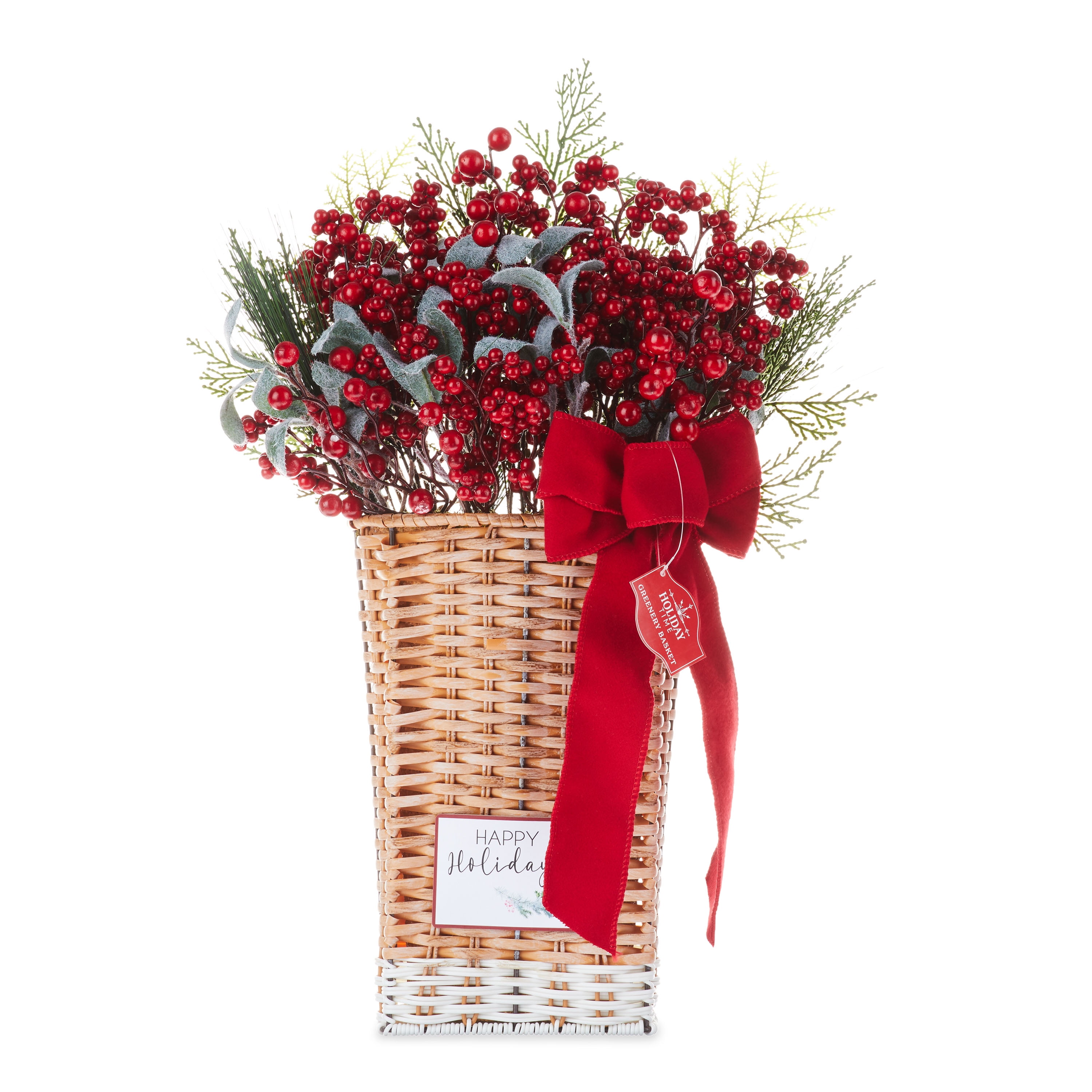 24 in Happy Holiday Greenery Basket Decor, by Holiday Time - Walmart.com