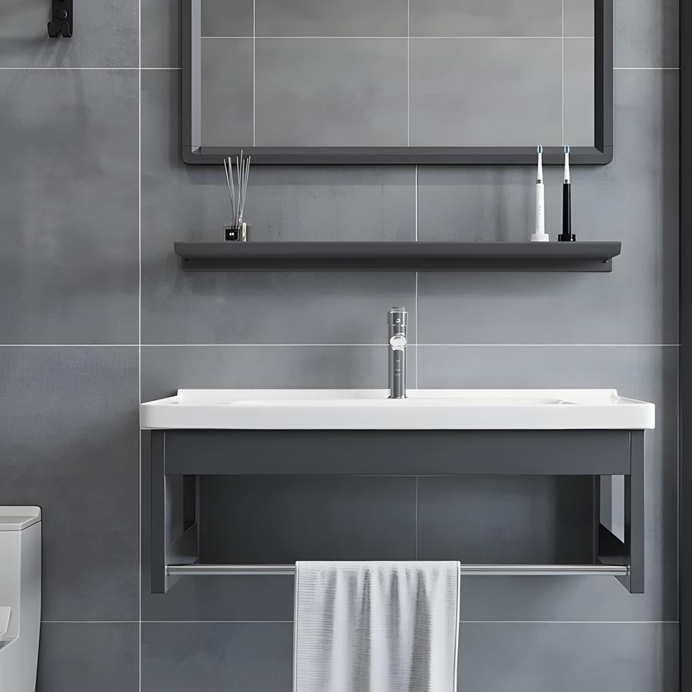 24 in High Gloss Single Sink Vanity, Floating Wall Mounted Cabinet with ...