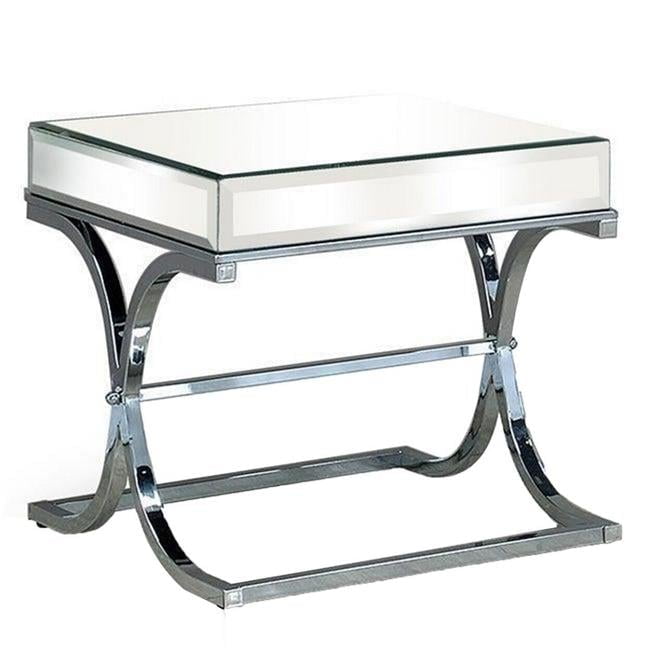 24 in. Mirrored Panels Curved Crossed Base & Gavin Side End Table, Chrome & Silver - Walmart.com