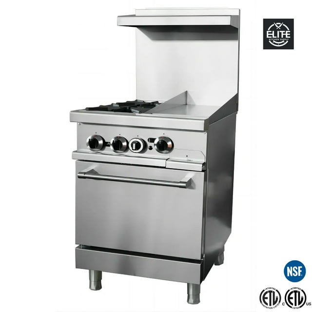 24 in. Oven Range 2 Burner Hot Plate Stove with Flat Griddle Commercial ...
