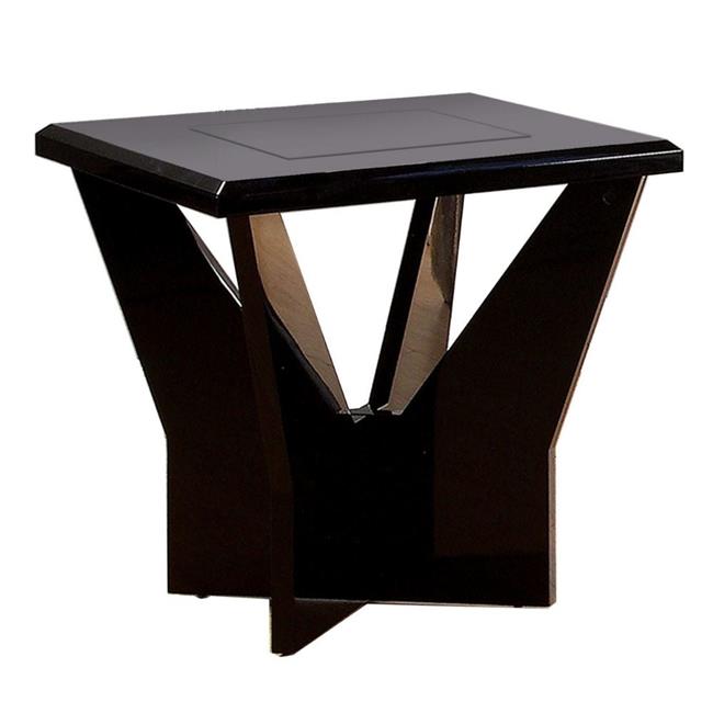 24 in. Pera Modern Side End Table with Glass Insert & Geometric, Black ...