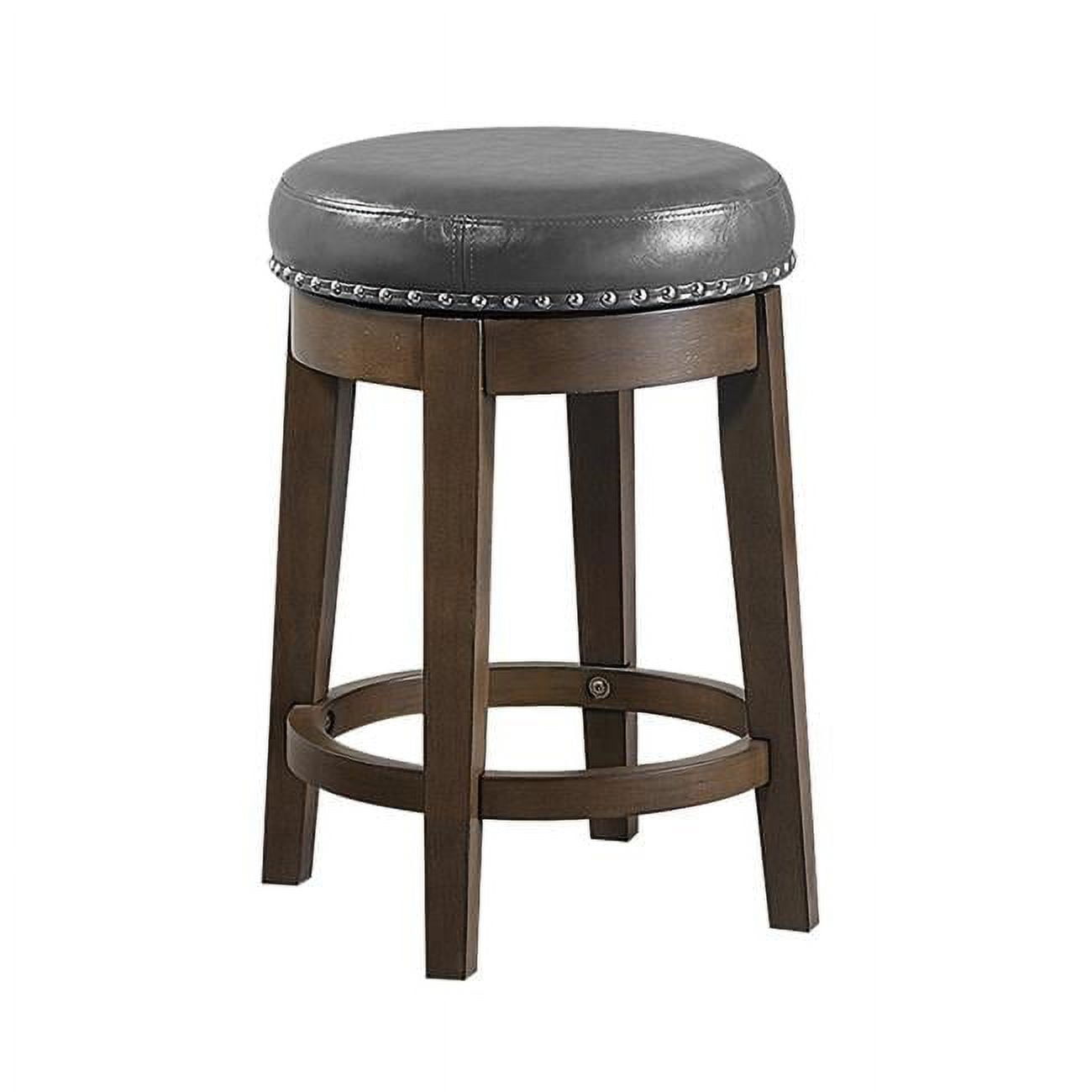 24 in. Round Swivel Counter Stool in Gray Faux Leather - Set of 2 ...