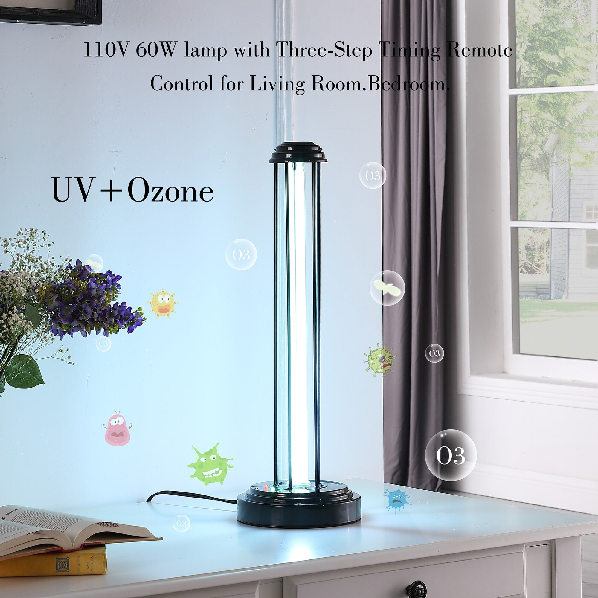 Walmart 24" UV Sterilized Black Oval Table Lamp for Bedroom - Walmart.com