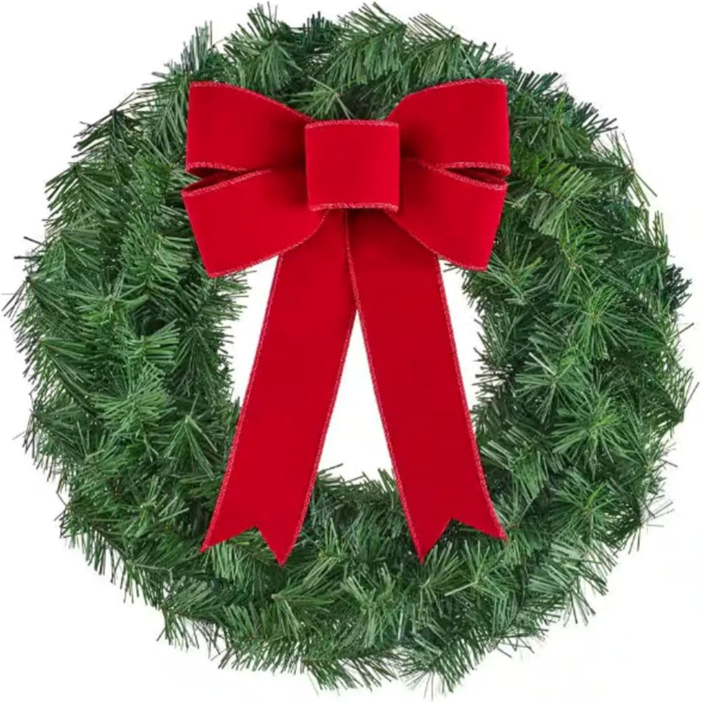24 in. Unlit Artificial Traditional Christmas Wreath with Red Velvet Bow - Walmart.com
