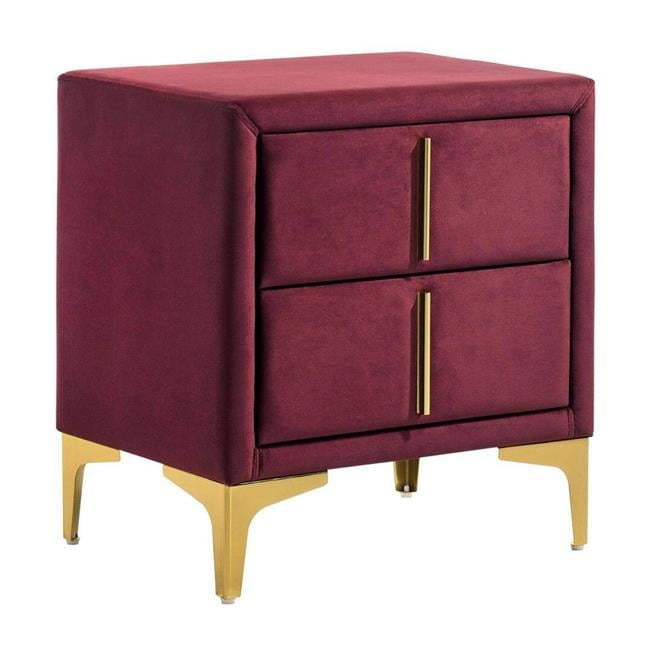24 in. Vegan Faux Leather Gold Accents Bios 2-Drawers Nightstand, Red ...