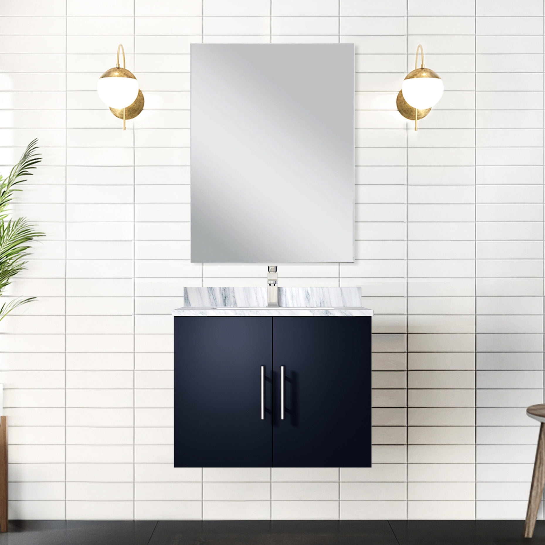 24 in. W Navy Blue Bathroom Vanity | Carrara Marble Top, Soft - Close ...