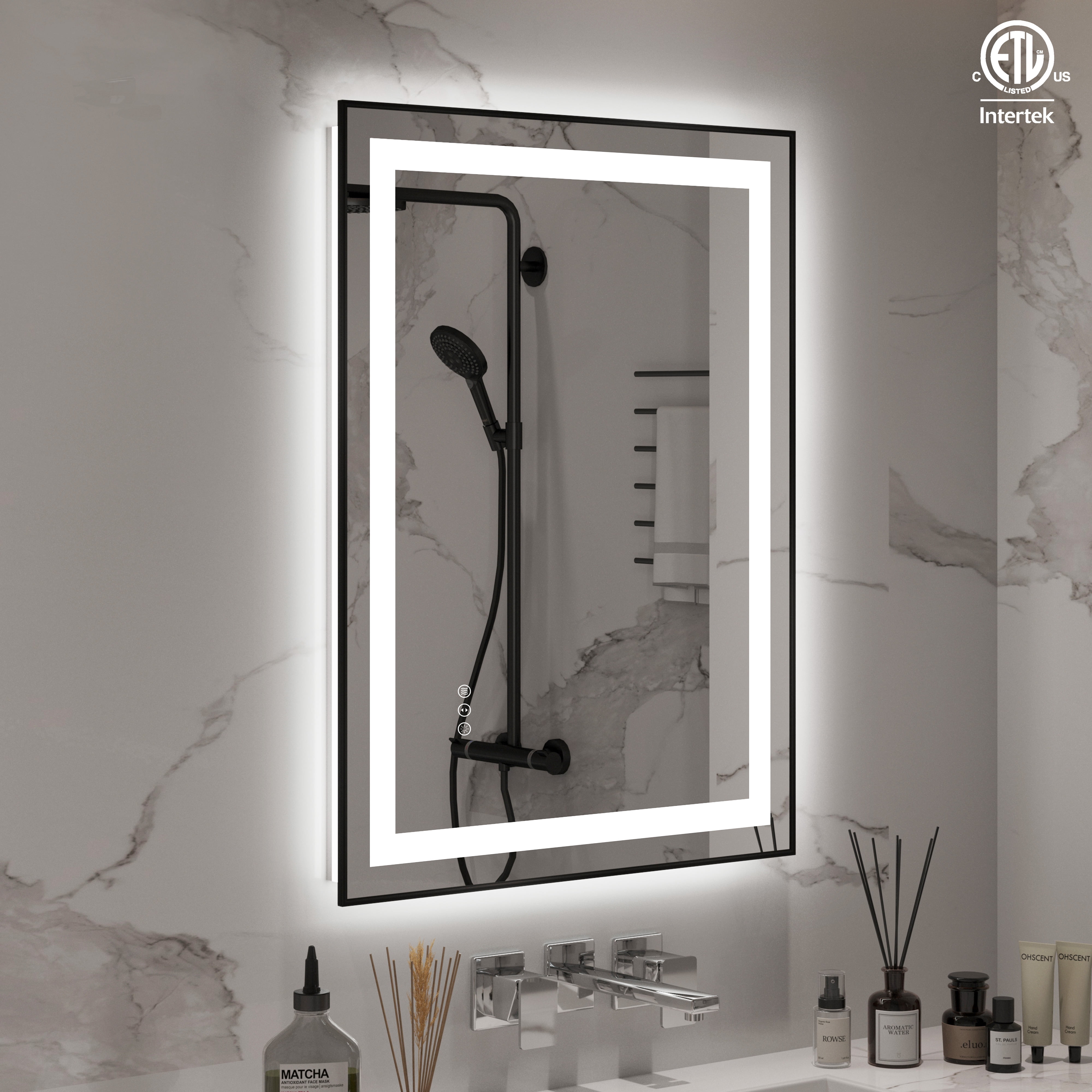 24 in. W. x 32 in. H Large Rectangular Framed Anti-Fog LED Light Wall ...