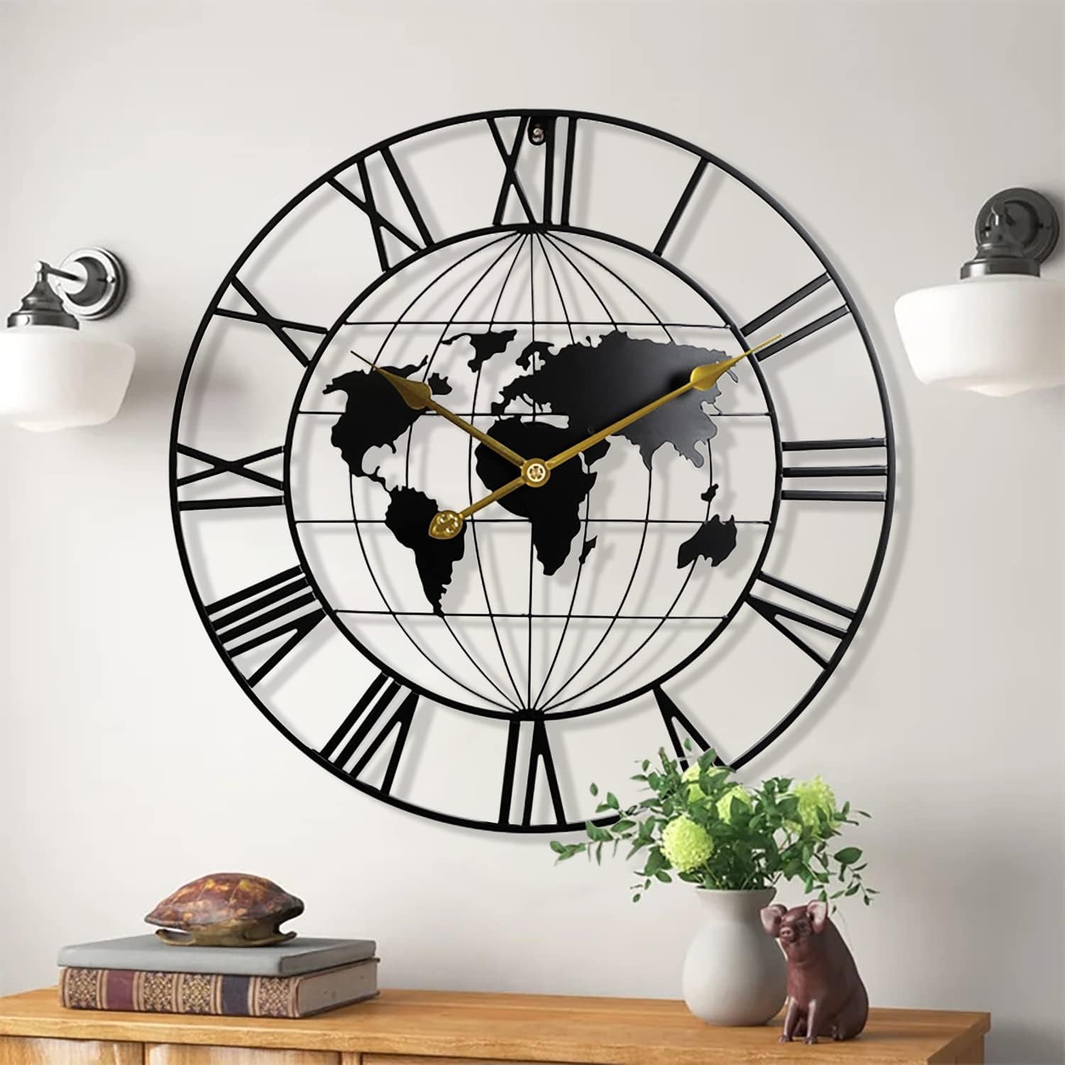 24 in Wall Clock, Modern, World Map, Cordless, Handmade - Walmart.com