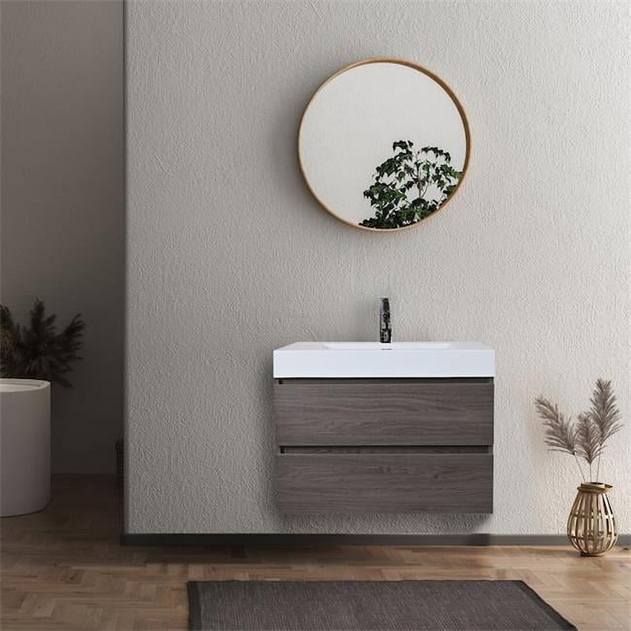 24 in. Wall Mounted Single Bathroom Vanity with 2 Soft Closing Drawers ...