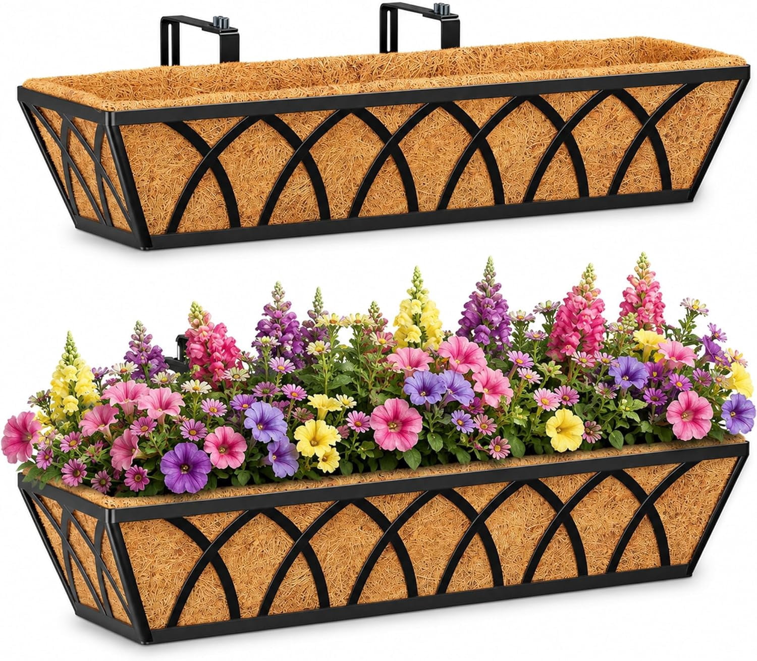 24 inch 2 Pack Railing Planter Boxes, Heavy Duty Window Box Planters ...