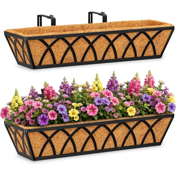 24 inch 2 Pack Railing Planter Boxes, Heavy Duty Window Box Planters ...