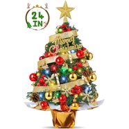 YUETJIN 32 inch Pre-lit Mini Fiber Optic Tabletop Artificial Christmas Tree with LED Starry ...