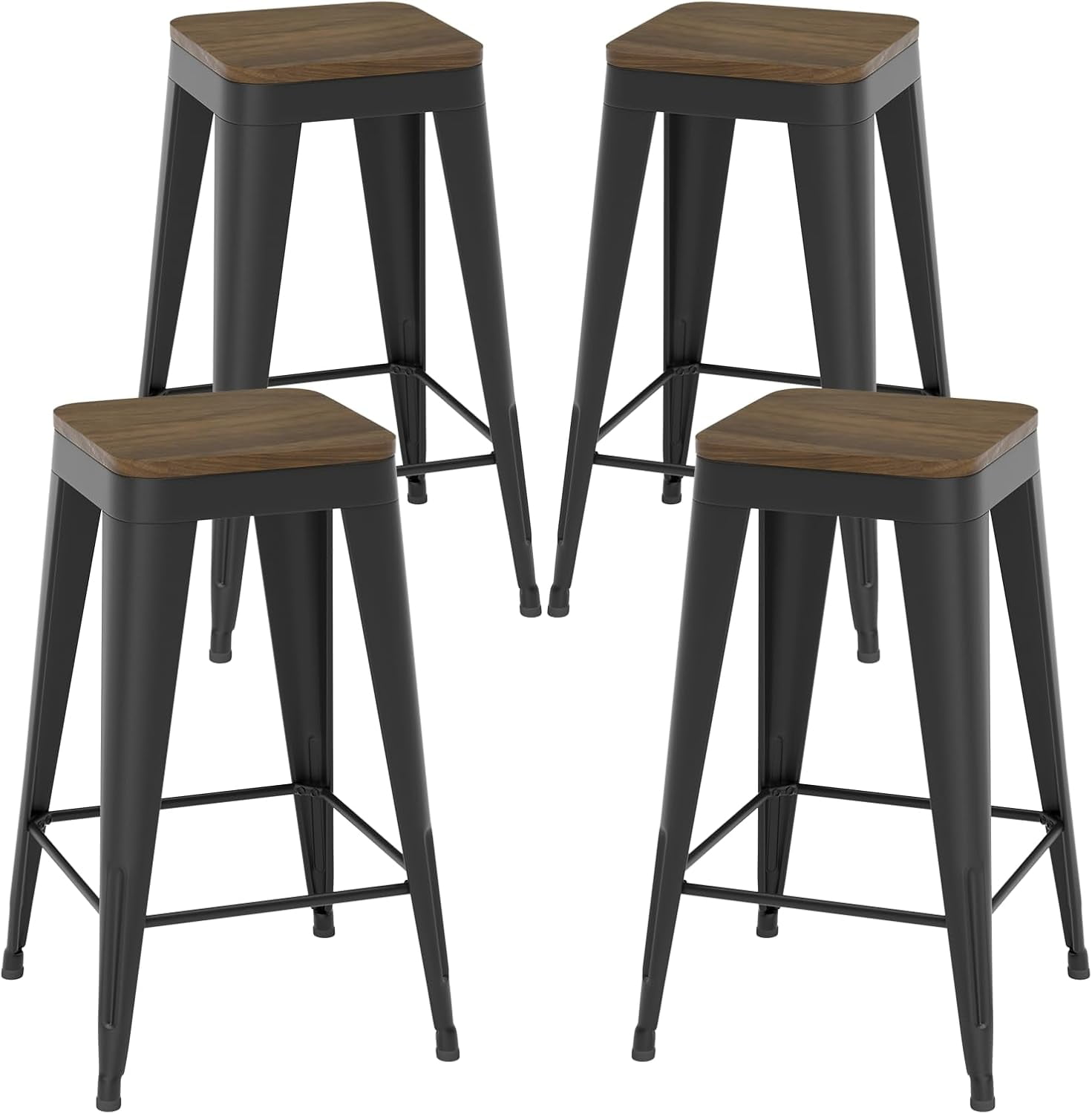 24 inch Backless Bar Stools Set of 4, Indoor Metal Bar Stools with Wood ...