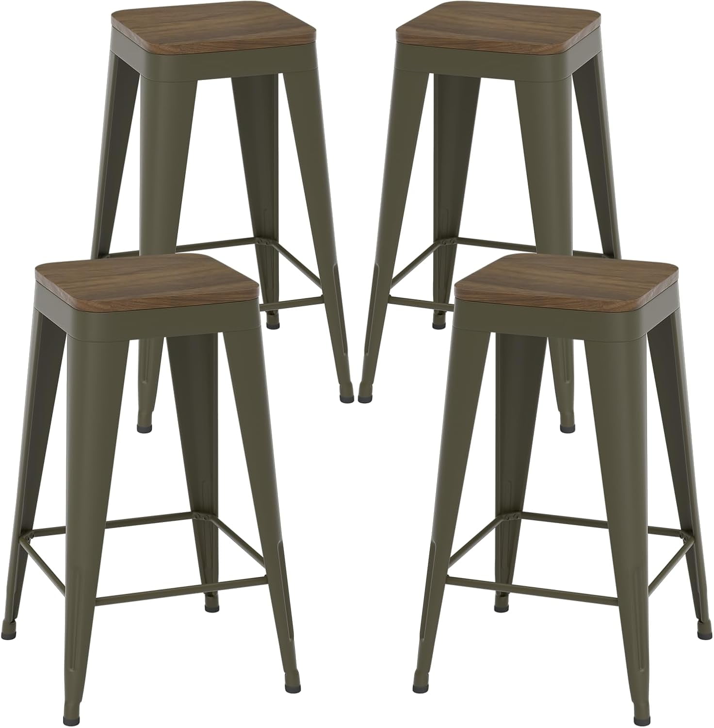 24 inch Backless Bar Stools Set of 4, Indoor Metal Bar Stools with Wood ...