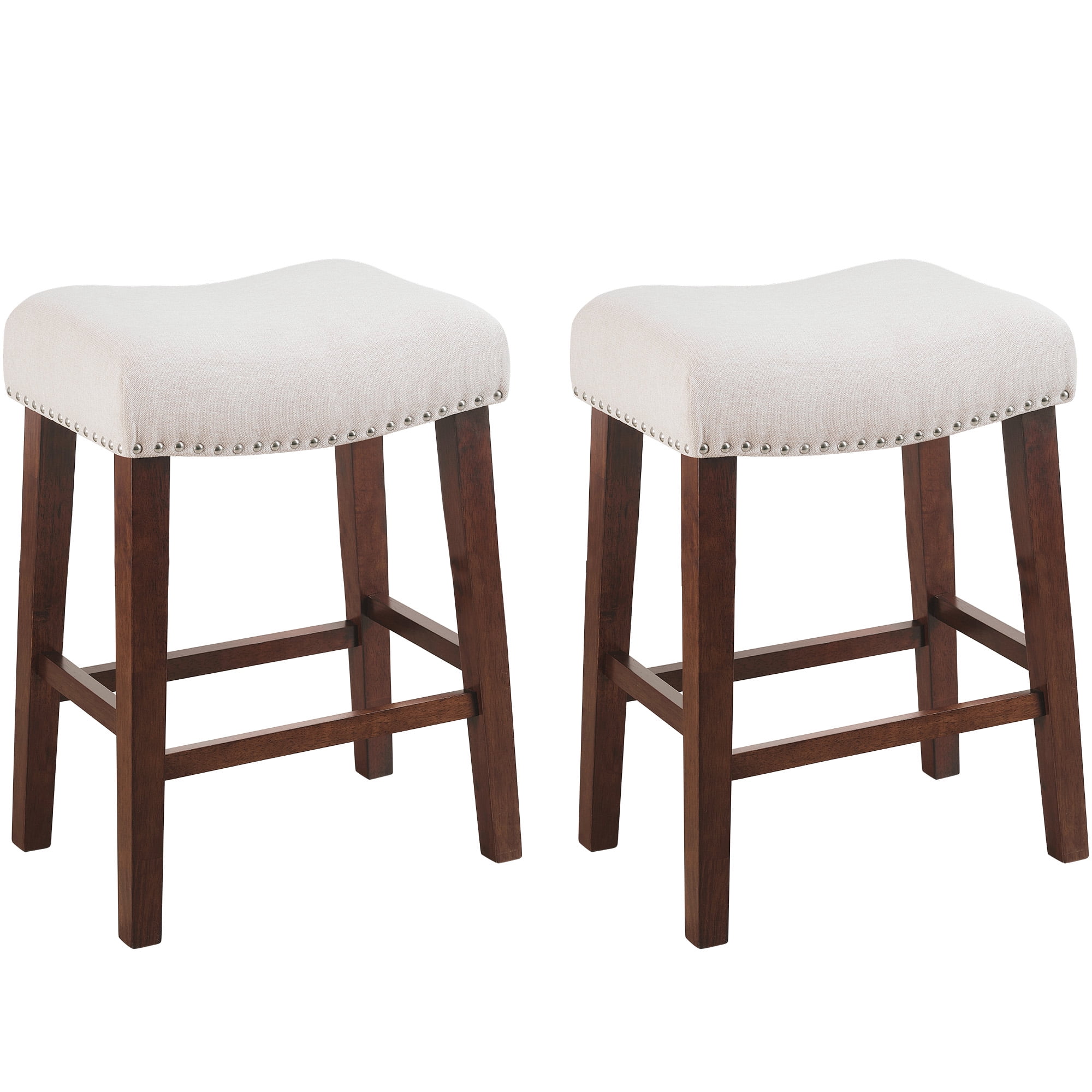 24 inch Bar Stools Set of 2 Linen Counter Height Kitchen Stools Curved ...