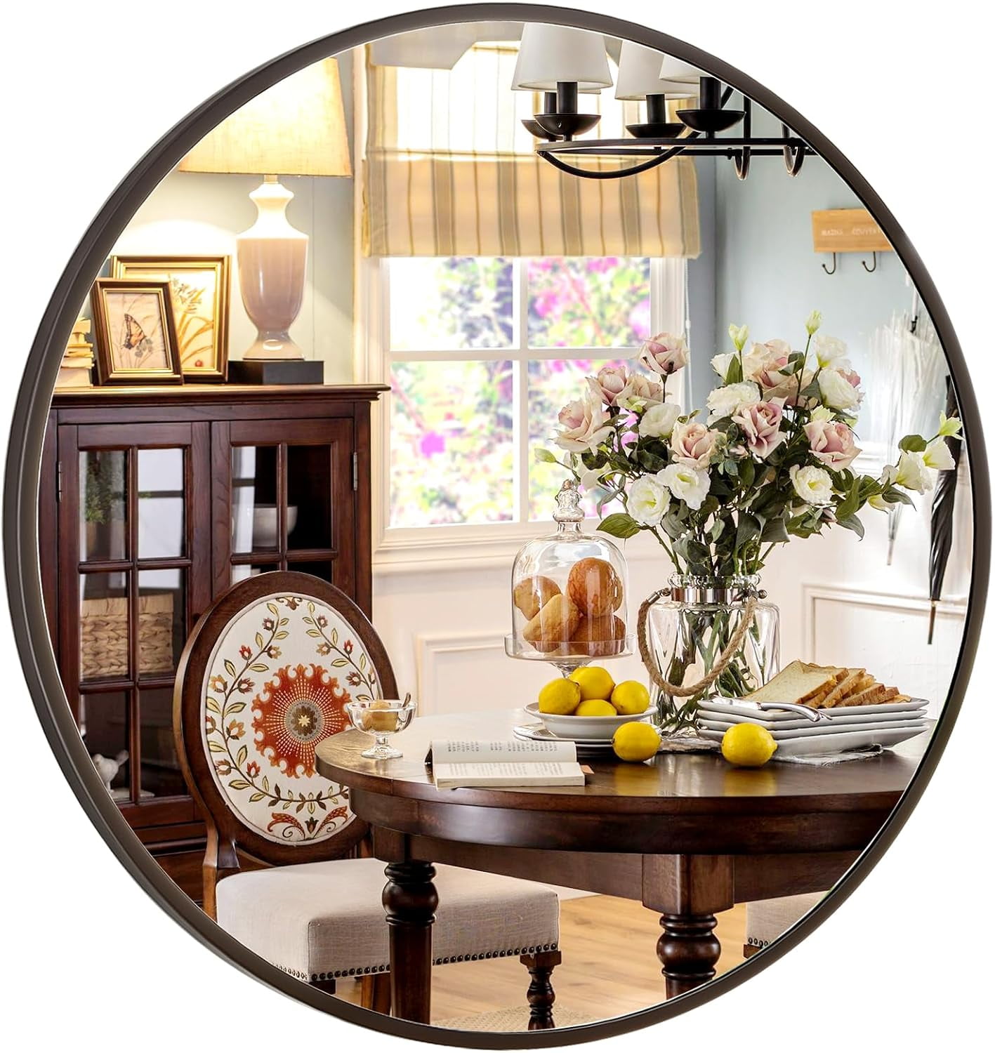 24 inch Circle Mirror, Round Mirror with Black Metal Frame, Hanging ...