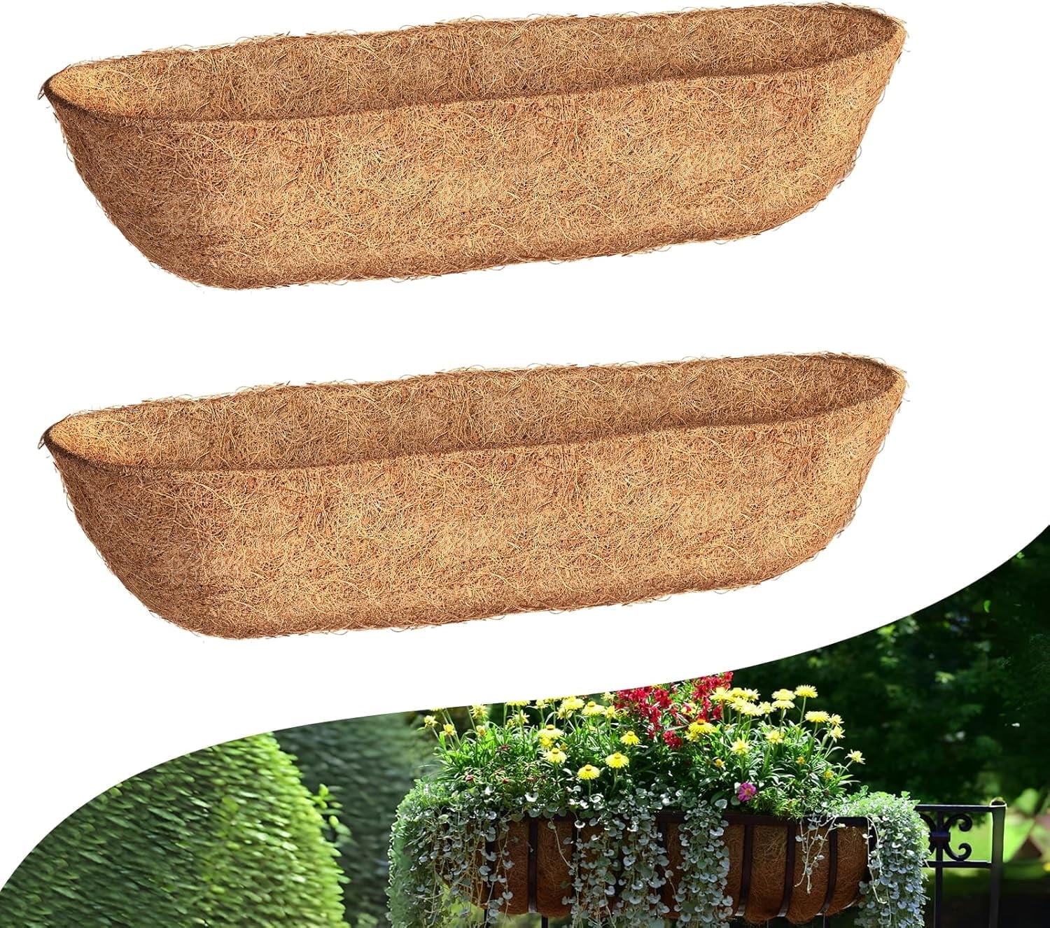 24 inch Coco Liners Trough 2 Pack for Window Boxes Planters, Coconut ...