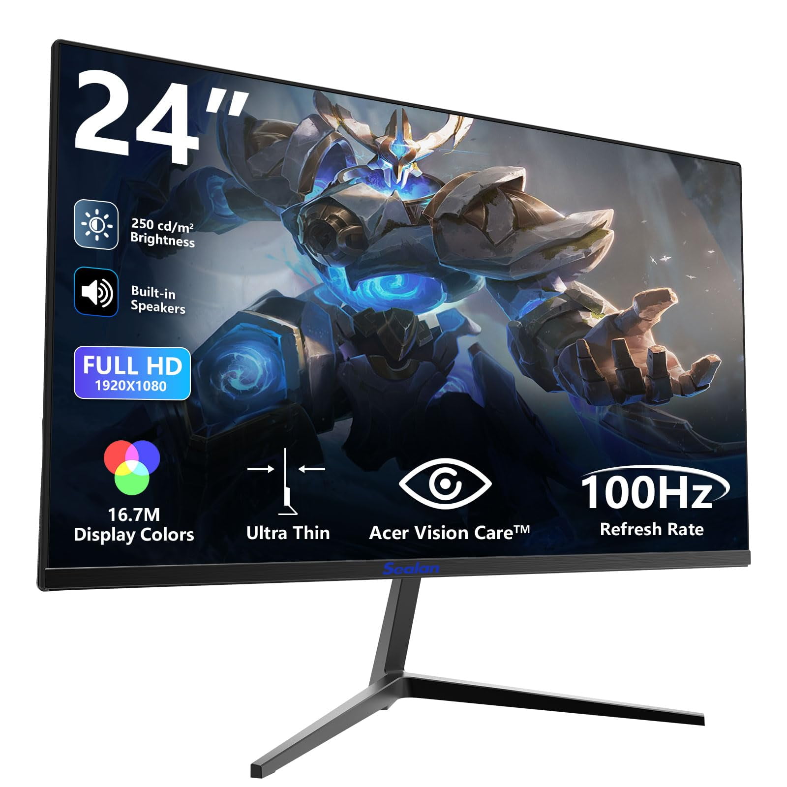 24 inch Computer Gaming Monitor Built-in Speakers 100Hz Refresh Rate 16 ...