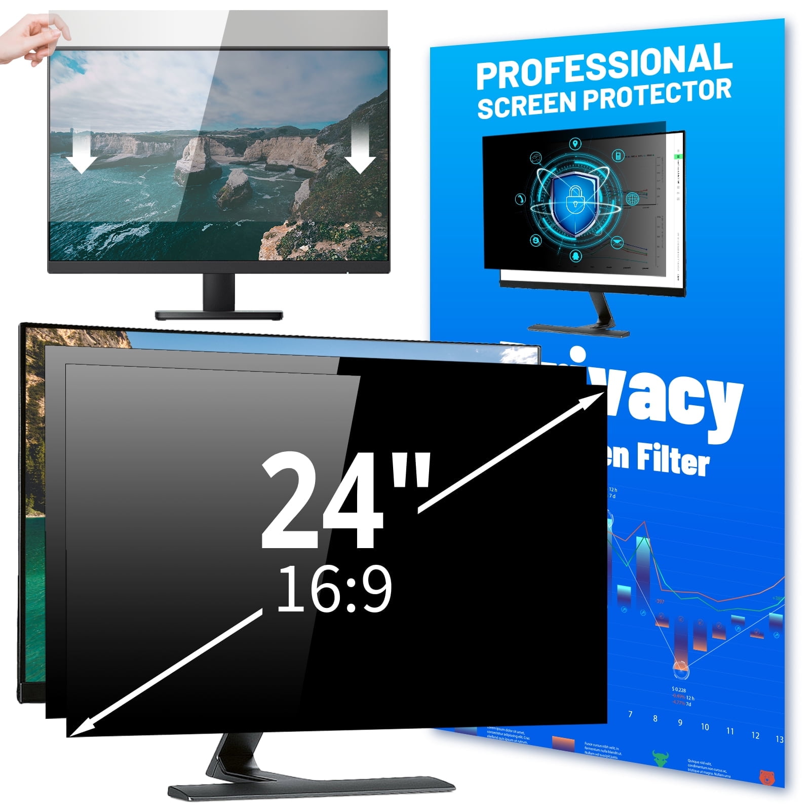 24 inch Computer Privacy Screen Filter, Desktop Monitor Privacy Film ...