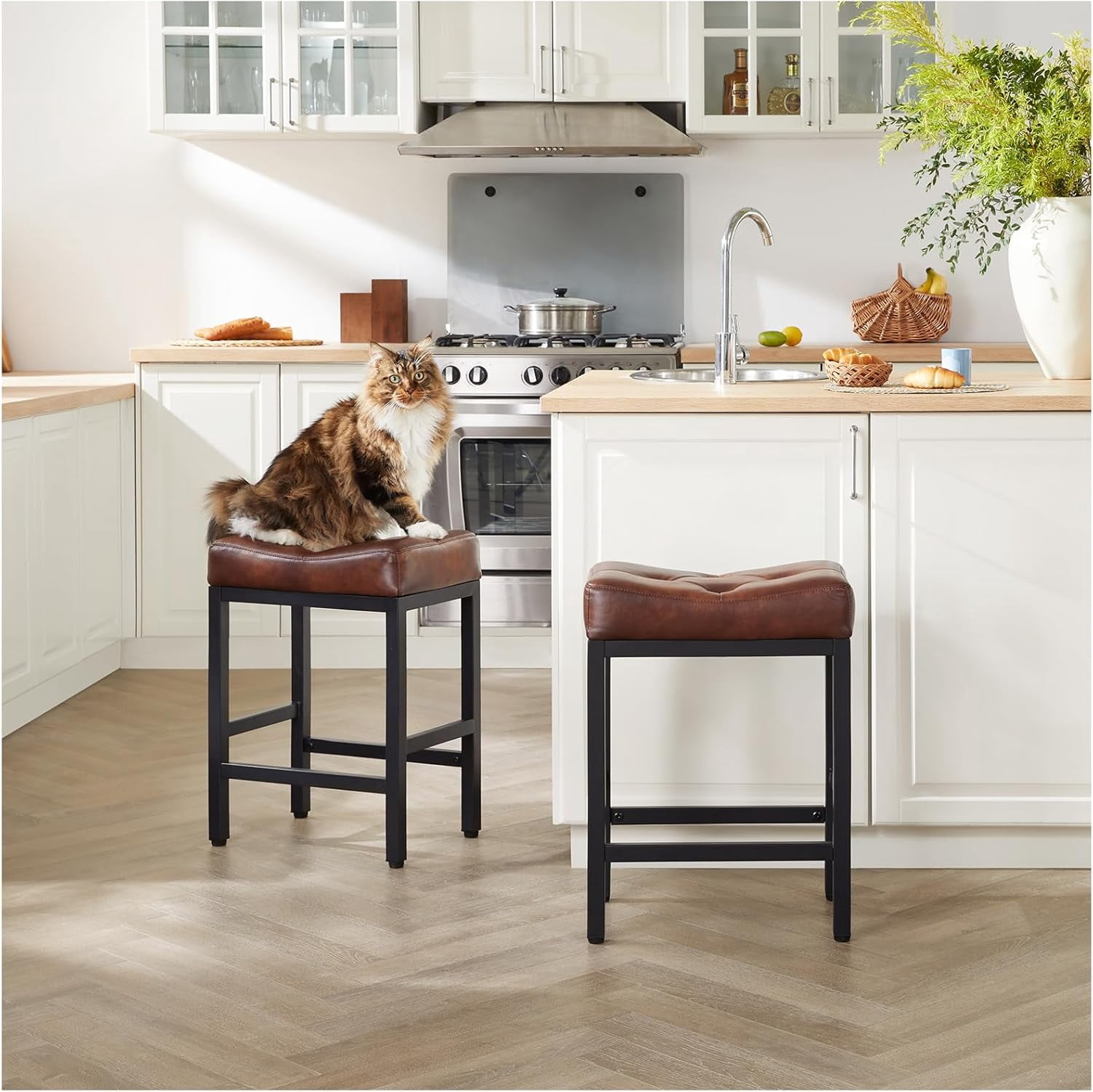 24 inch Counter Height Bar Stools,Backless Stools Set of 2 for Kitchen ...