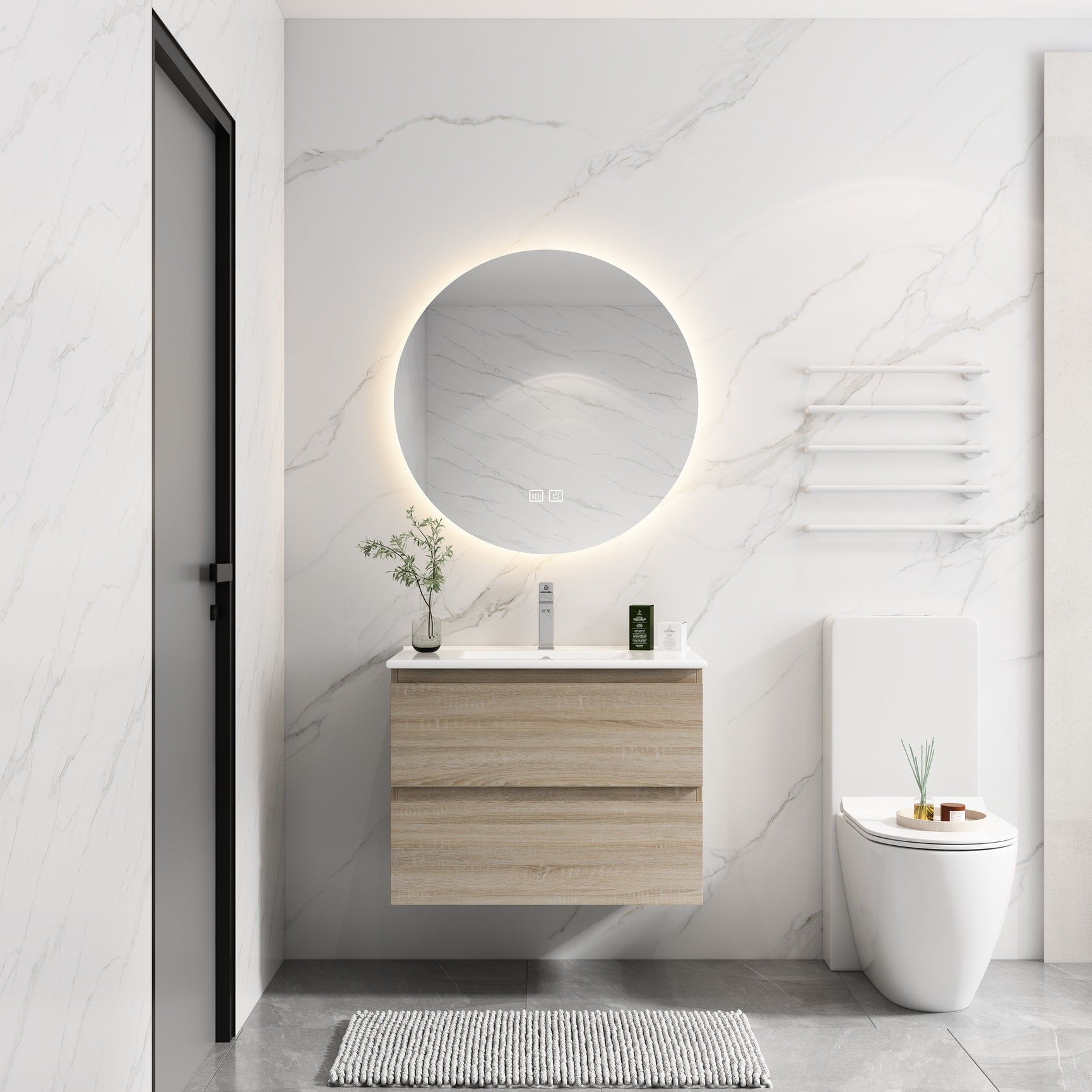 24-inch Depth Wall-Mounted Vanity with Wood Grain Design and Smooth ...