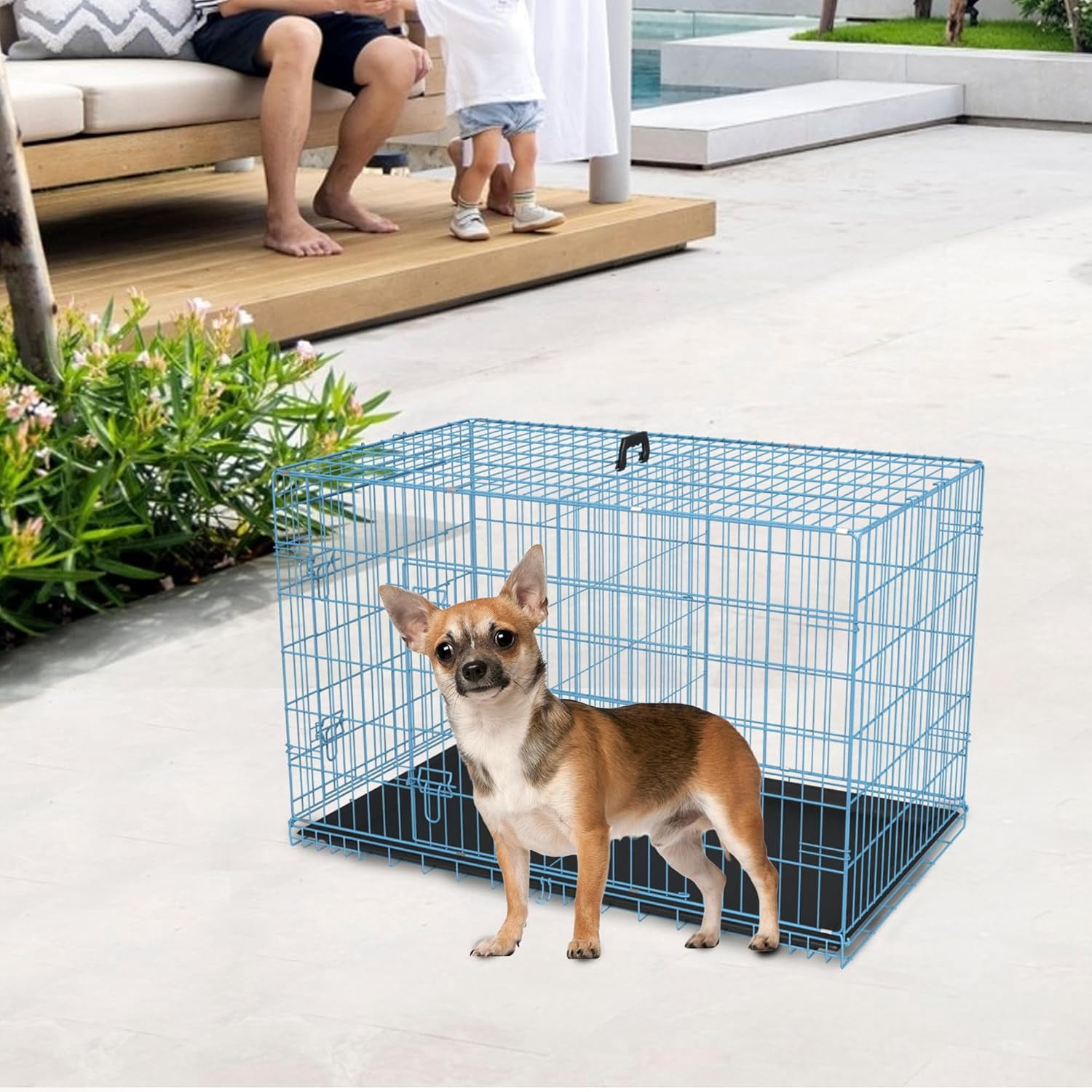 24 inch Dog Crate Dog Kennel Cage with Double Door Folding Metal Wire ...