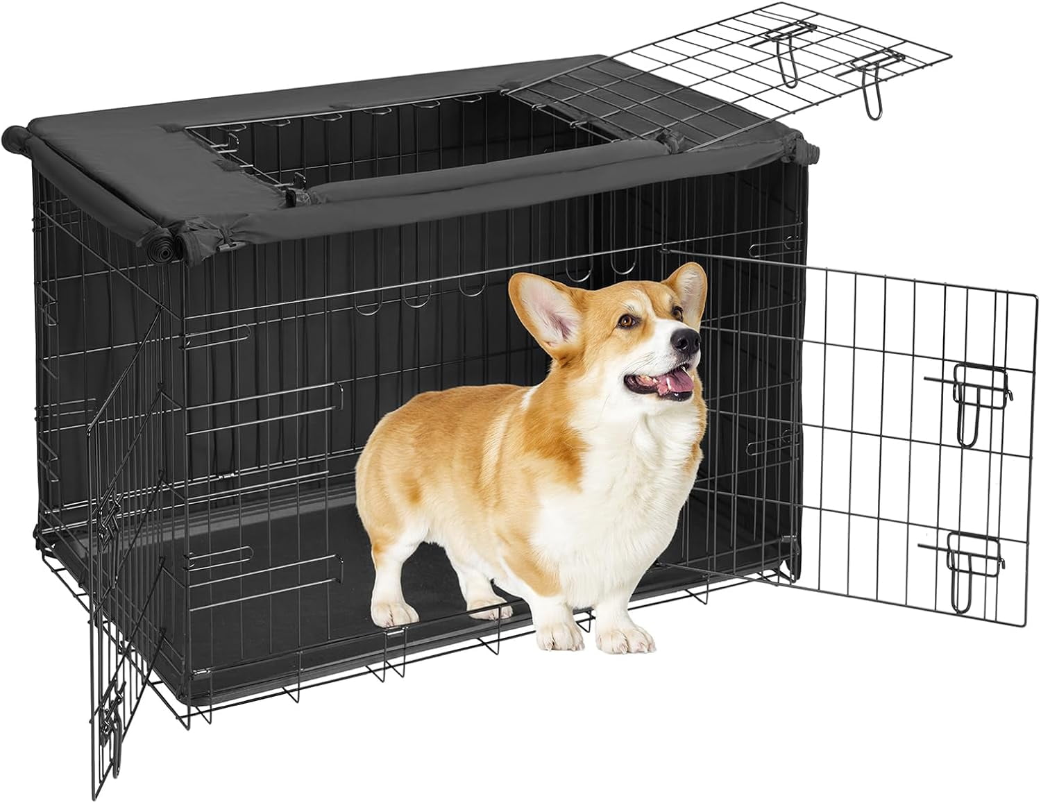 24 inch Dog Crate for Small Dogs with Three Doors & Cover-Metal Wire ...