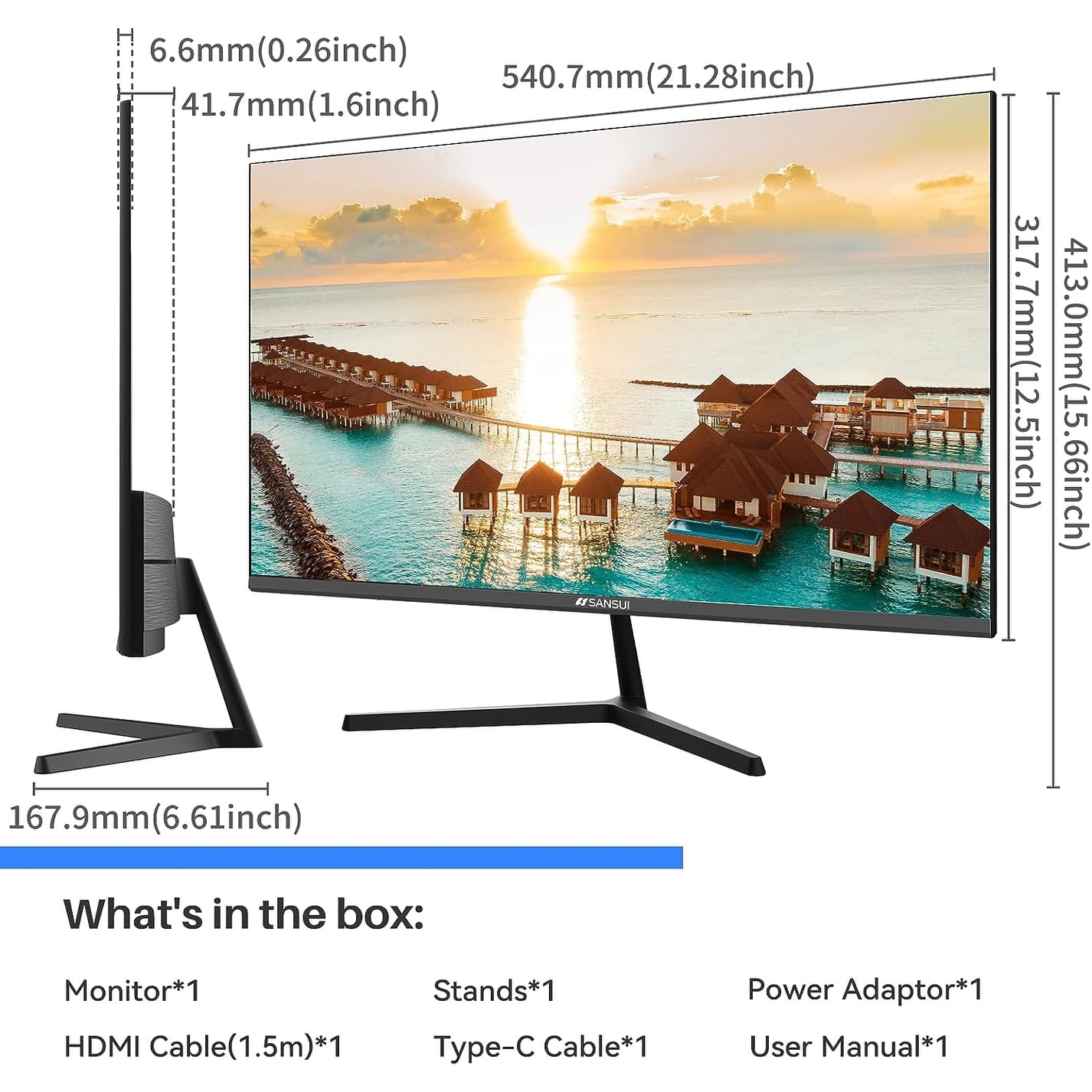 24 inch FHD PC Monitor with USB Type-C, Built-in Speakers Earphone ...