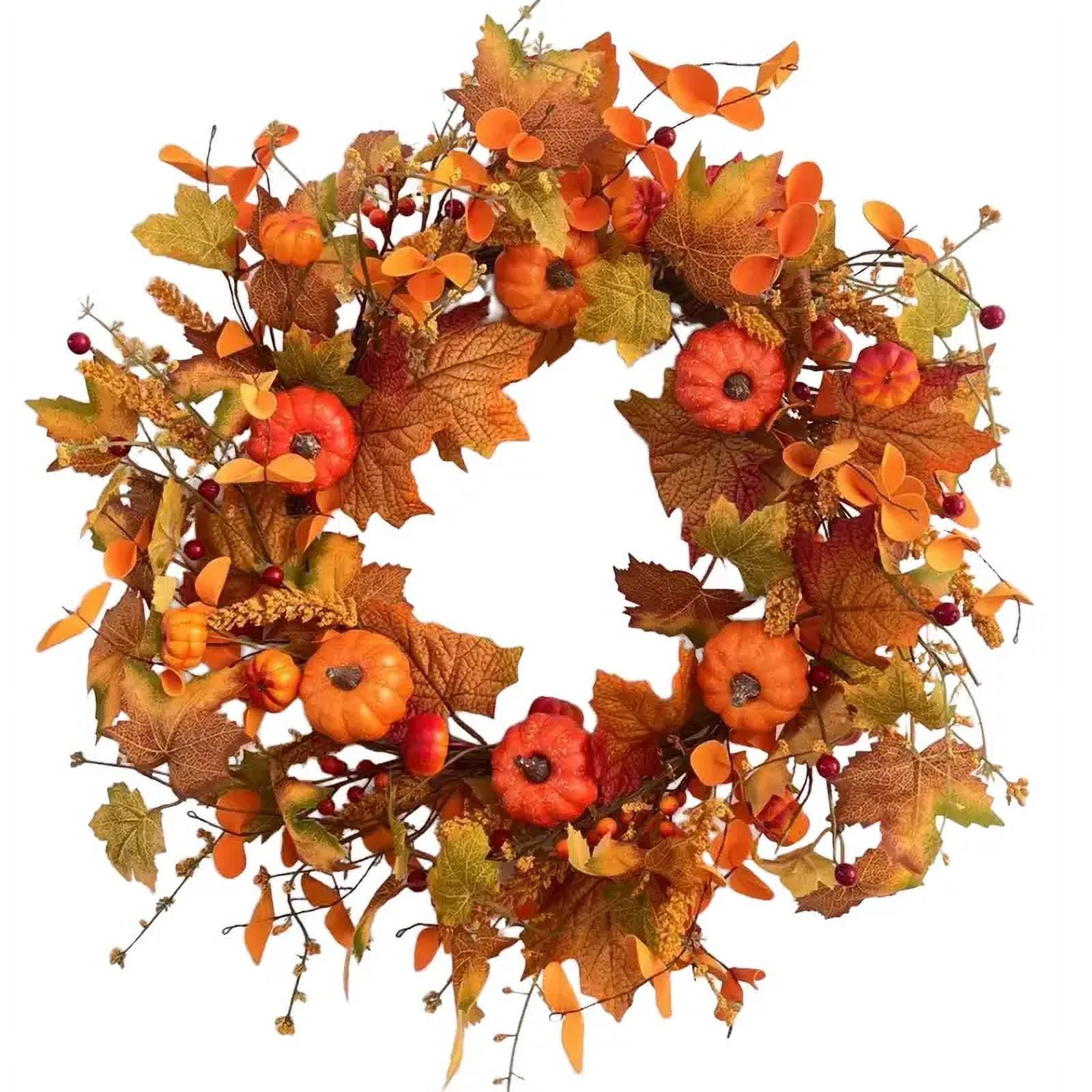 Fall Wreath Pumpkin Wreath Halloween Wreath for Front Door with Maple ...