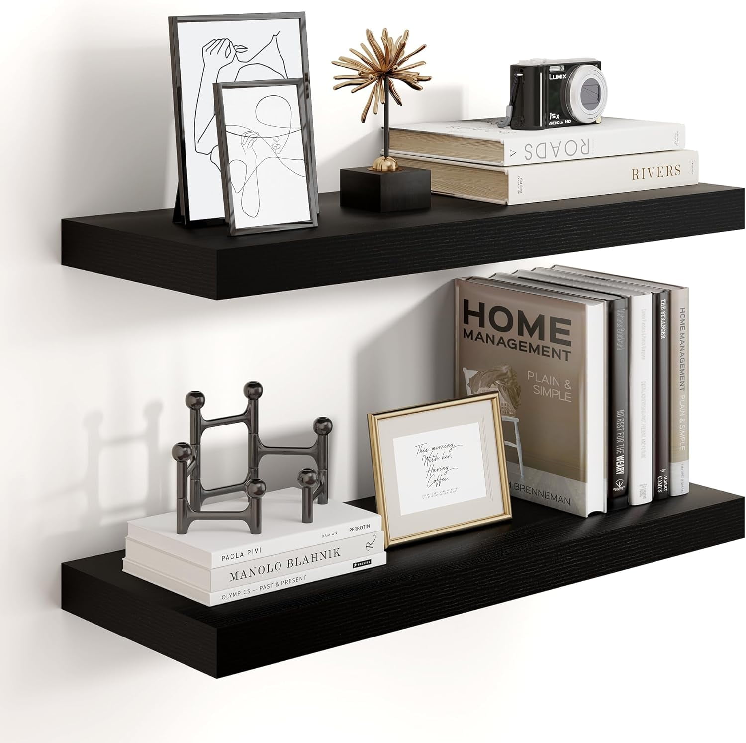 24 inch Floating Shelves for Wall,9.3 inch deep Black Wood Shelves with ...