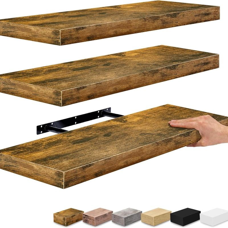 24 inch Floating Shelves Wall Mounted with Invisible Brackets, Set of 3 ...