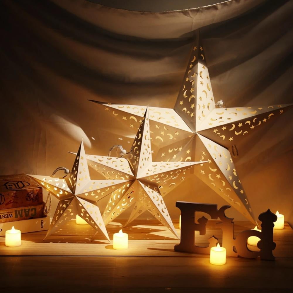 24-inch Lighted Paper Star Lanterns Christmas Decor, Warm White LED ...
