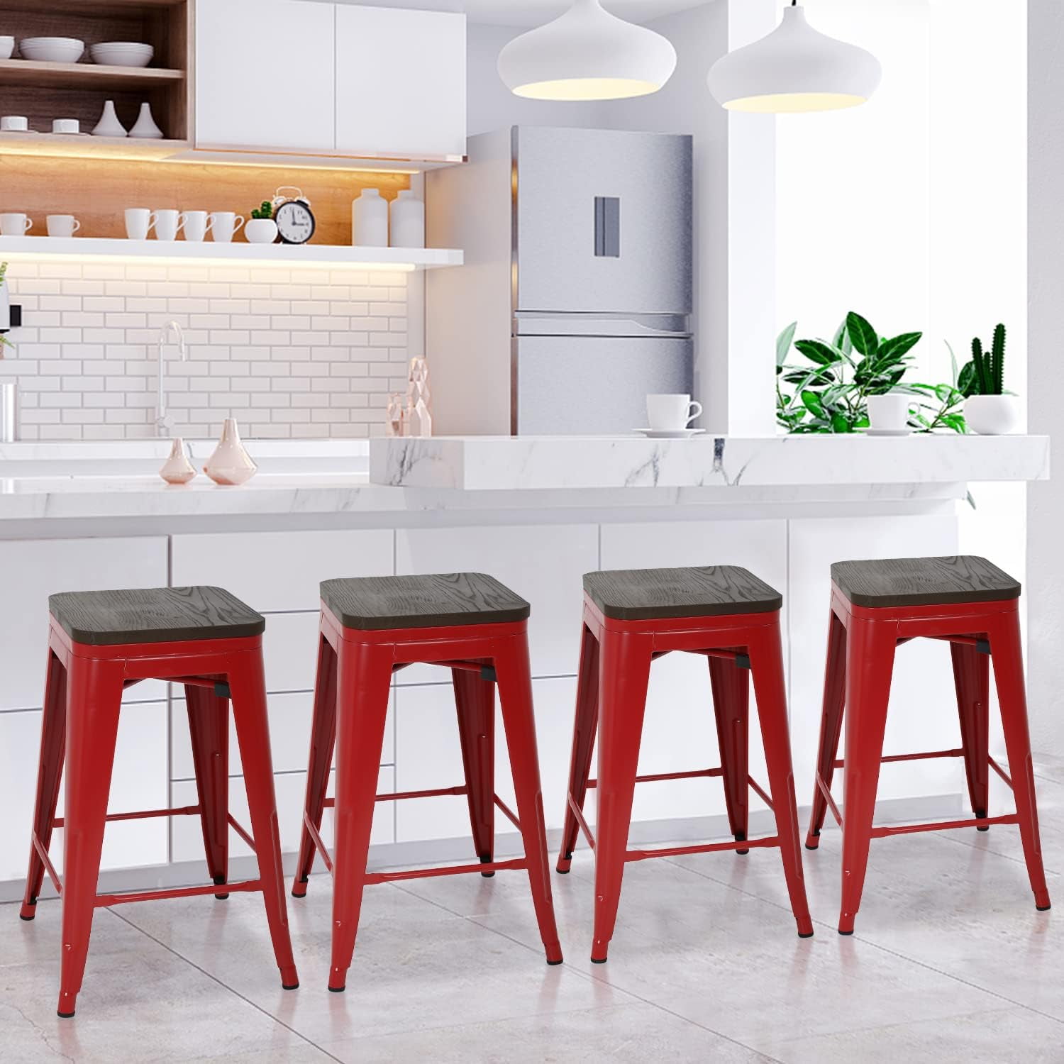 24 inch Metal Bar Stools Set of 4 Kitchen Dining Bar Chairs Counter ...