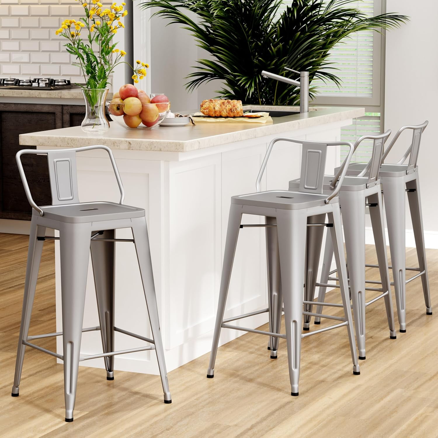 24 inch Metal Bar Stools Set of 4 Modern Counter Height Stools with ...