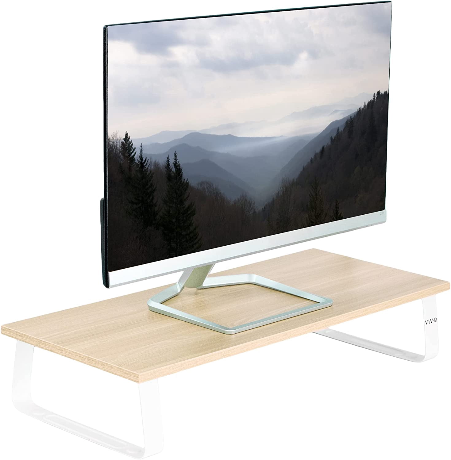 24 inch Monitor Stand, Wood and Steel Desktop Riser, Screen, Keyboard ...