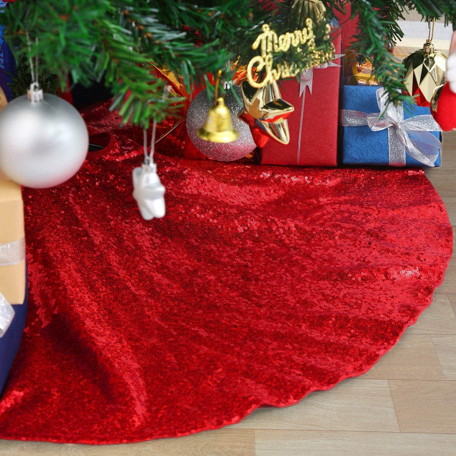 24 inch XMAS Red Sequin Tree Skirt, Small Christmas Outdoor Party Decor ...
