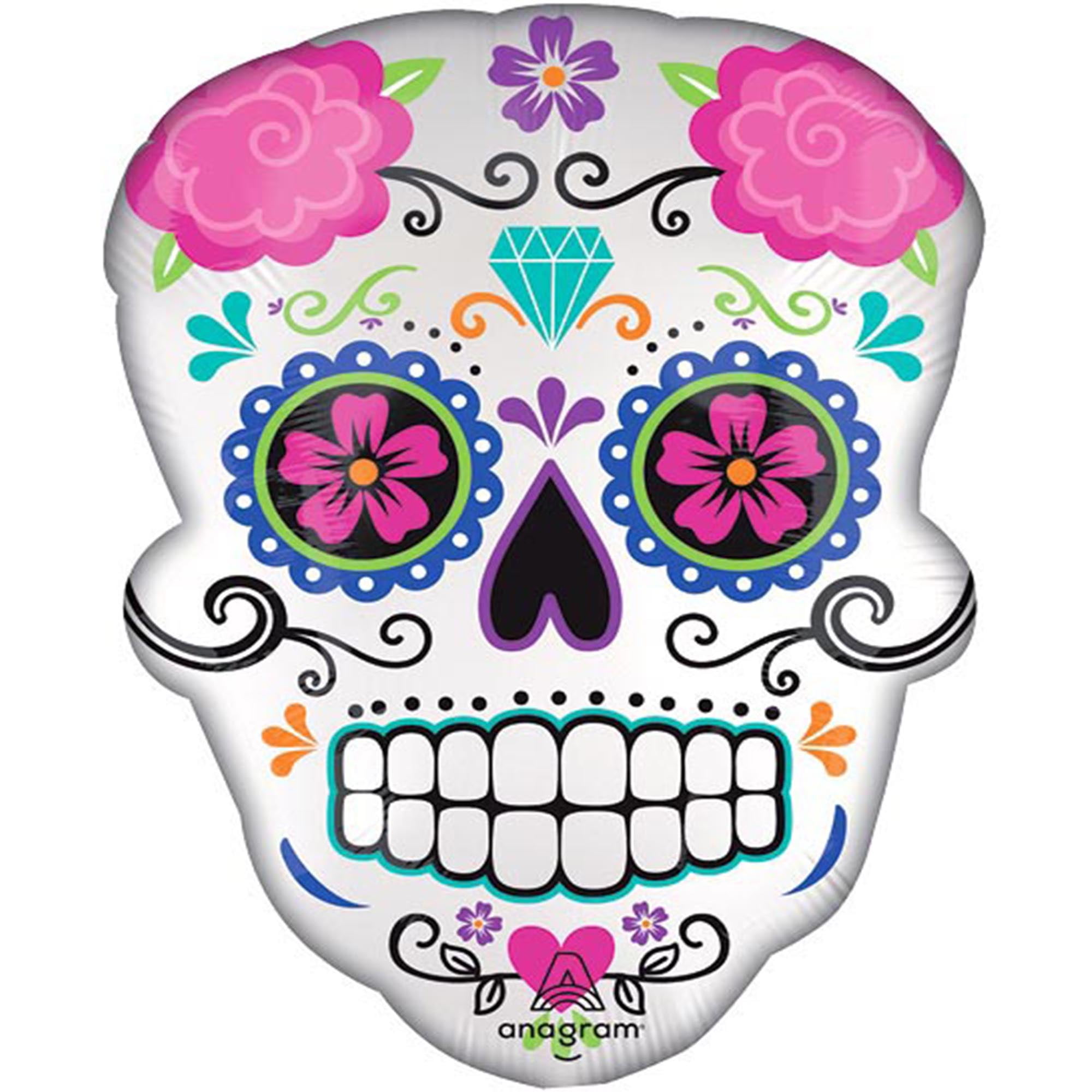24 inch Satin Sugar Skull Foil Mylar Balloon - Party Supplies ...
