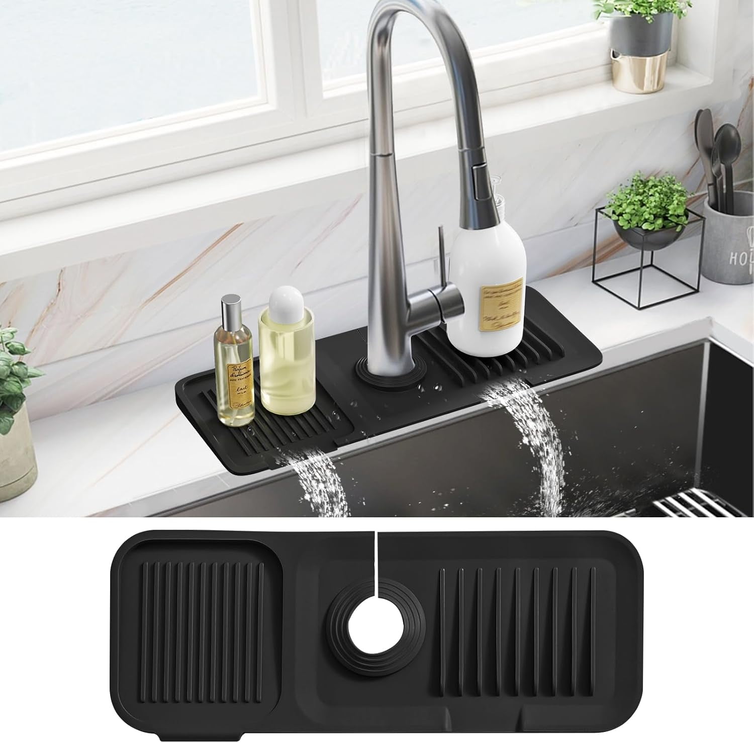 24 inch Silicone Draining Mat for Kitchen Sink Splash Guard Behind ...