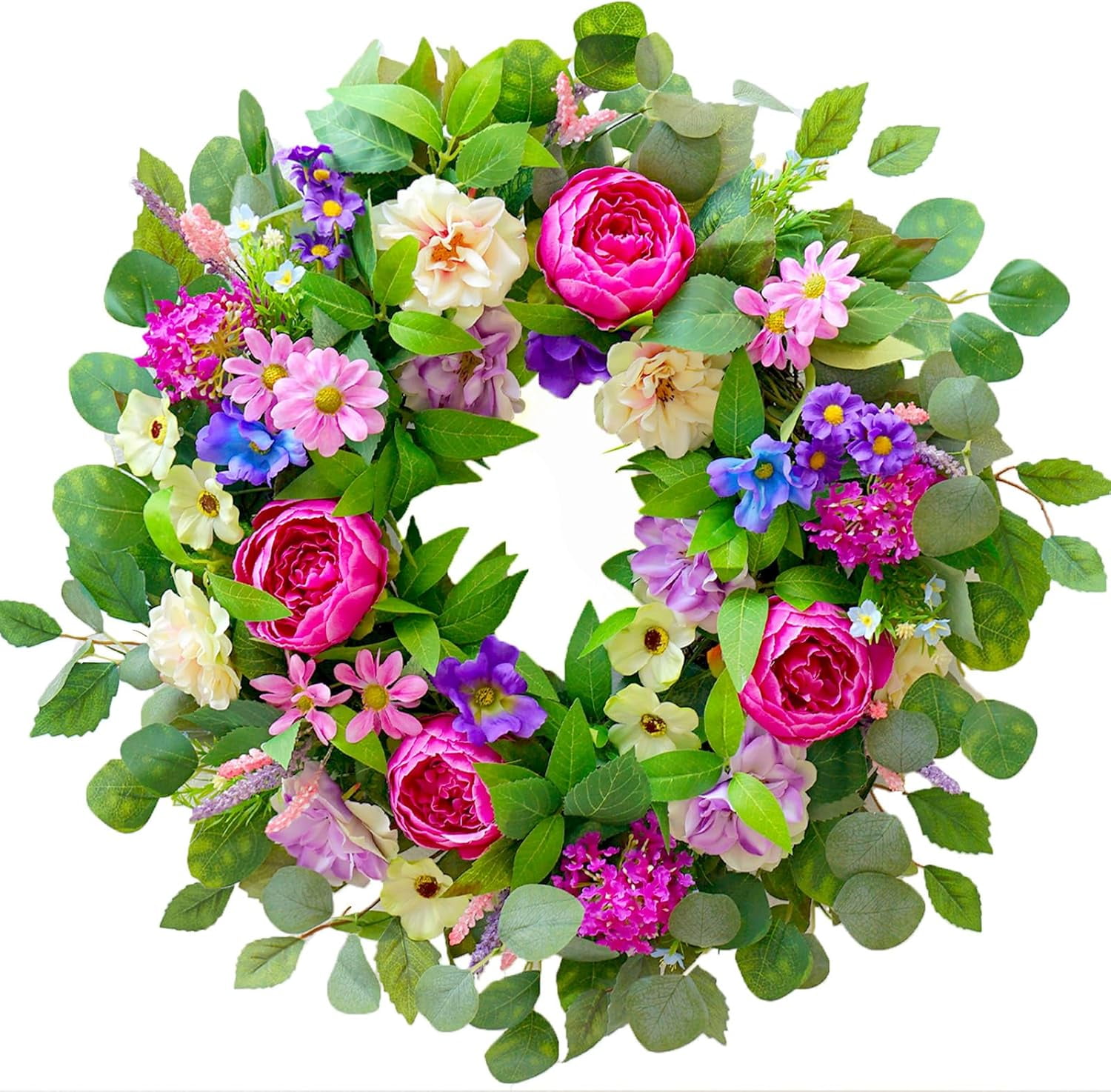 24 inch Spring Summer Wreath for Front Door, Artificial Floral Wreaths ...