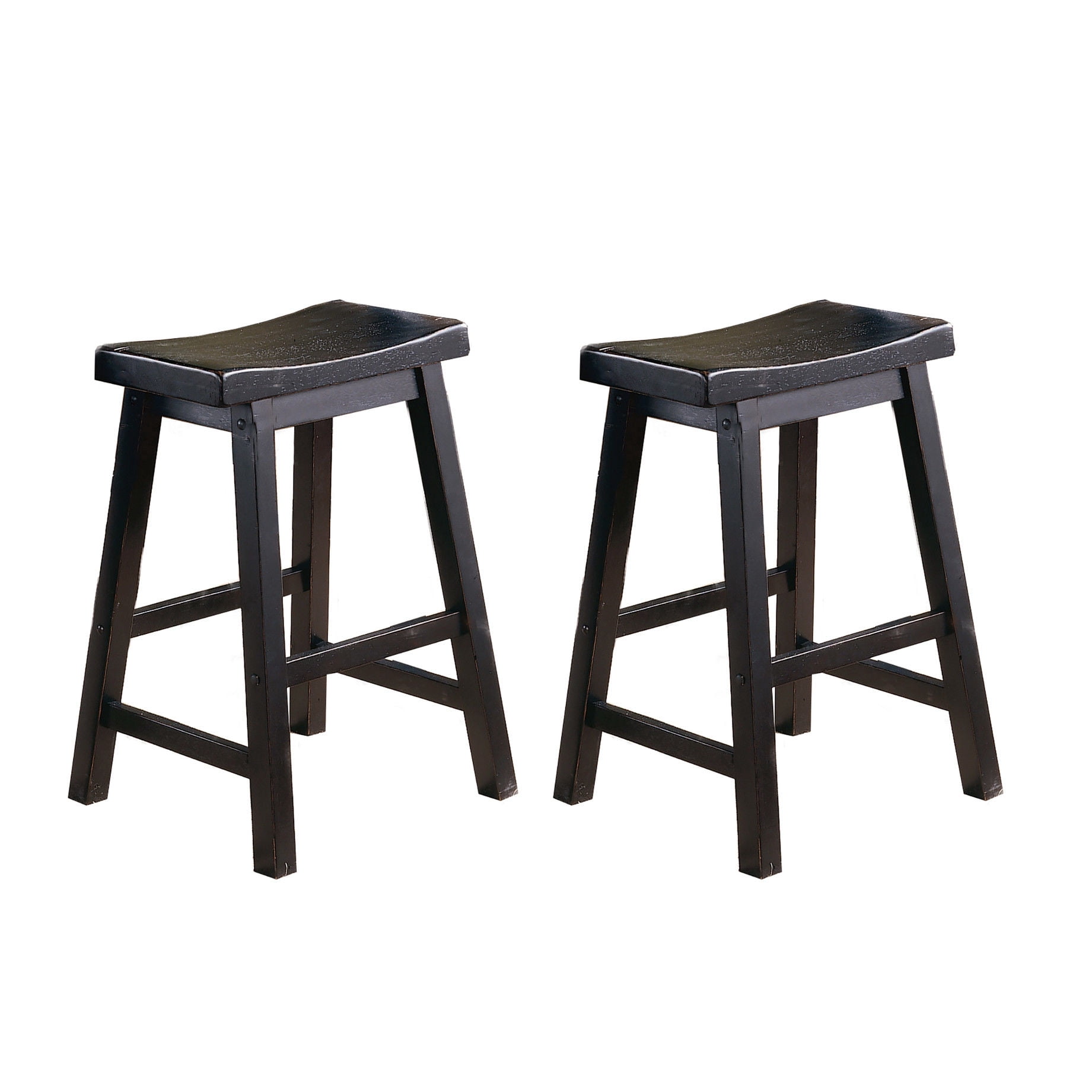 24-inch Stools Set for Dining Room | With Saddle Seats | Black Solid ...