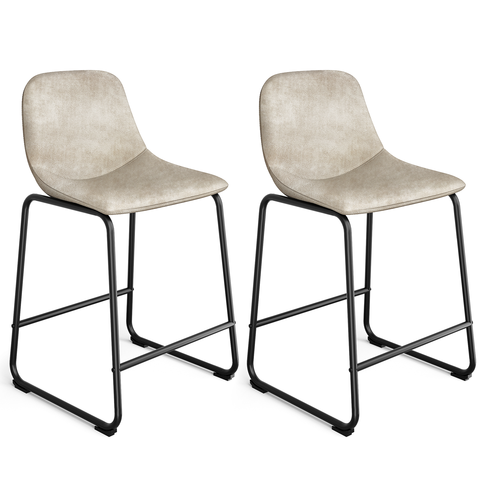 24 inch Tech Cloth Counter Height Bar Stools with Back in Beige, Set of ...