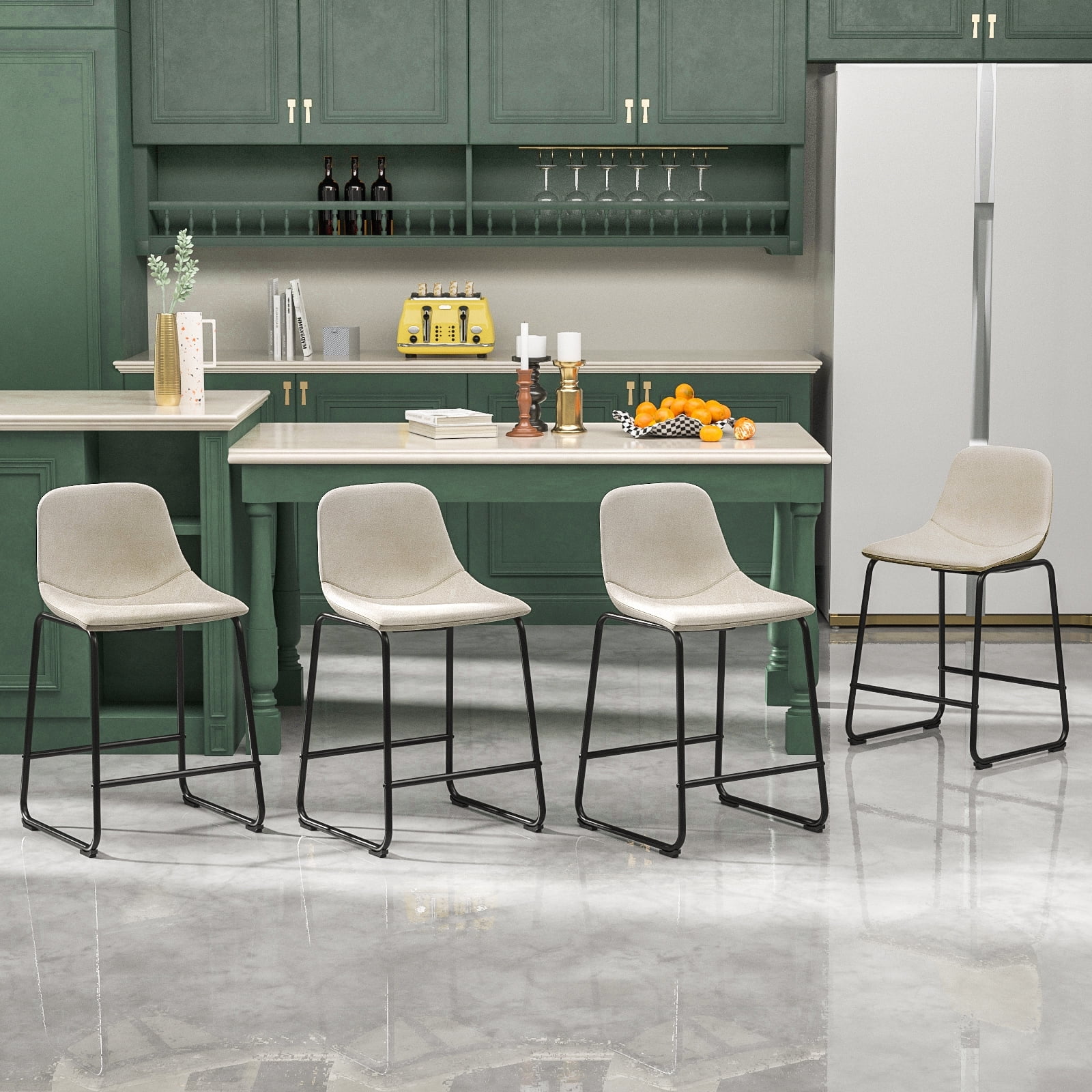 Vintage Style 24-inch Beige Tech Cloth Counter Height Bar Stools with ...