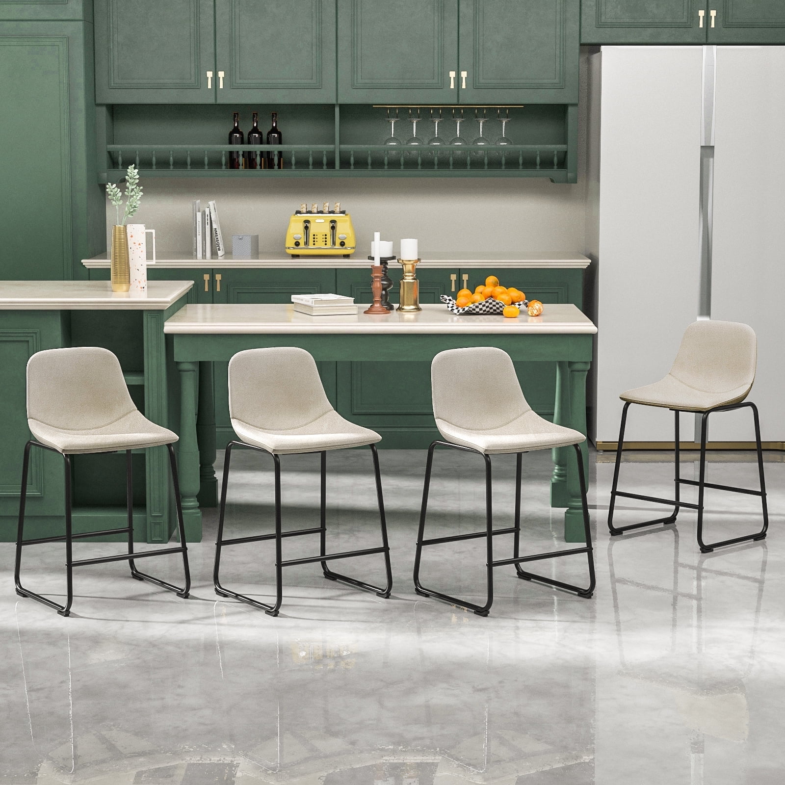 Vintage Style 24-inch Beige Tech Cloth Counter Height Bar Stools with ...