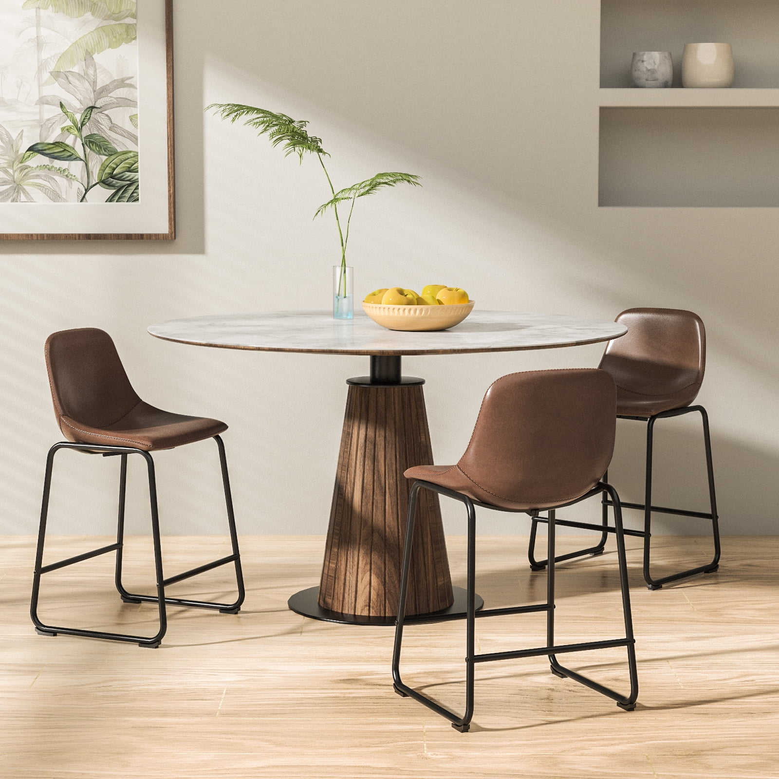 24 inch Vintage Faux Leather Upholstered Counter Height Bar Stools with ...