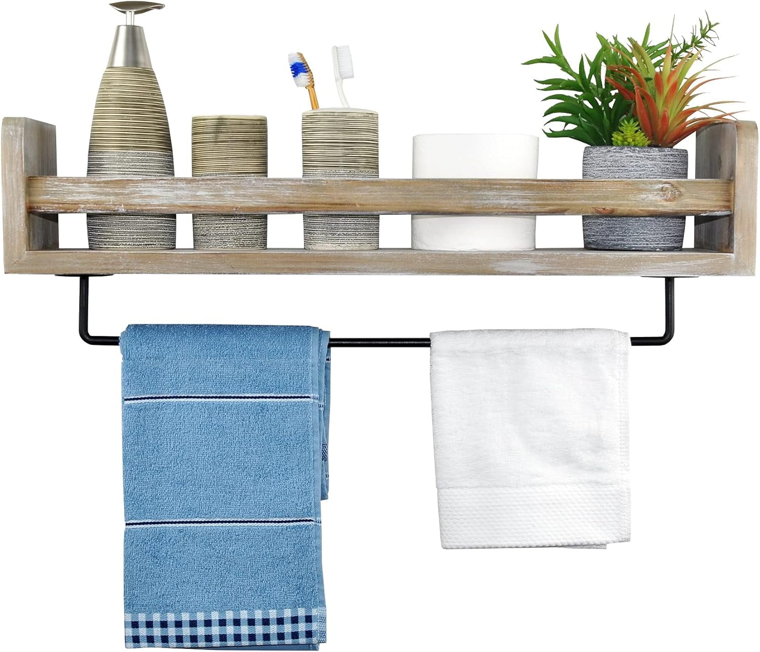 24 inch Wall Mount Floating Shelves with Rail - Rustic Gray - Solid ...