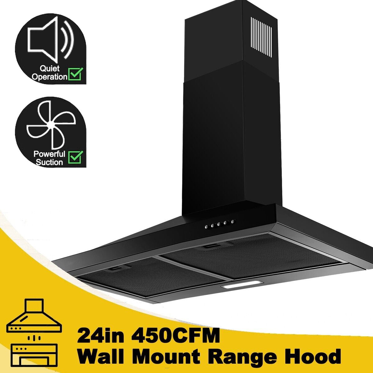 Tieasy 24 inch Stainless Steel Wall Mounted Range Hood Kitchen Stove ...