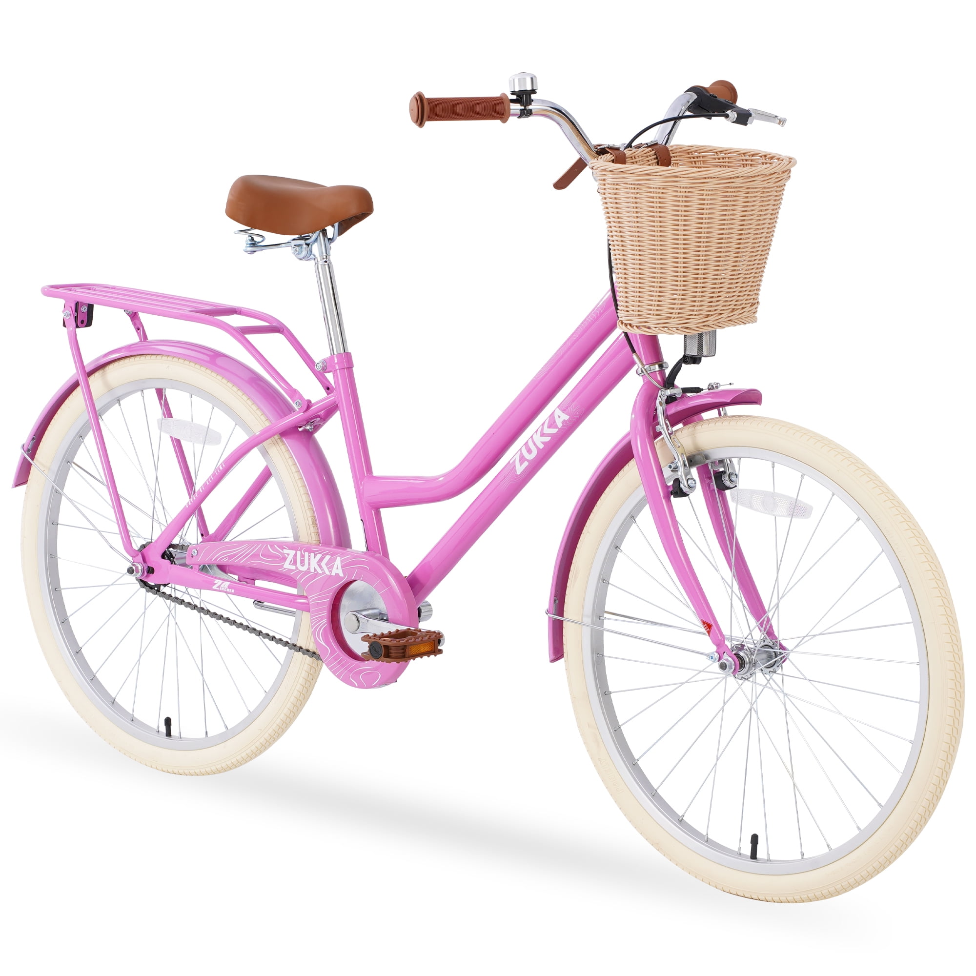 24 inch Wheel Girls Bike, Comfort Commuter City Bike with Steel Frame, Adjustable Saddle and ...
